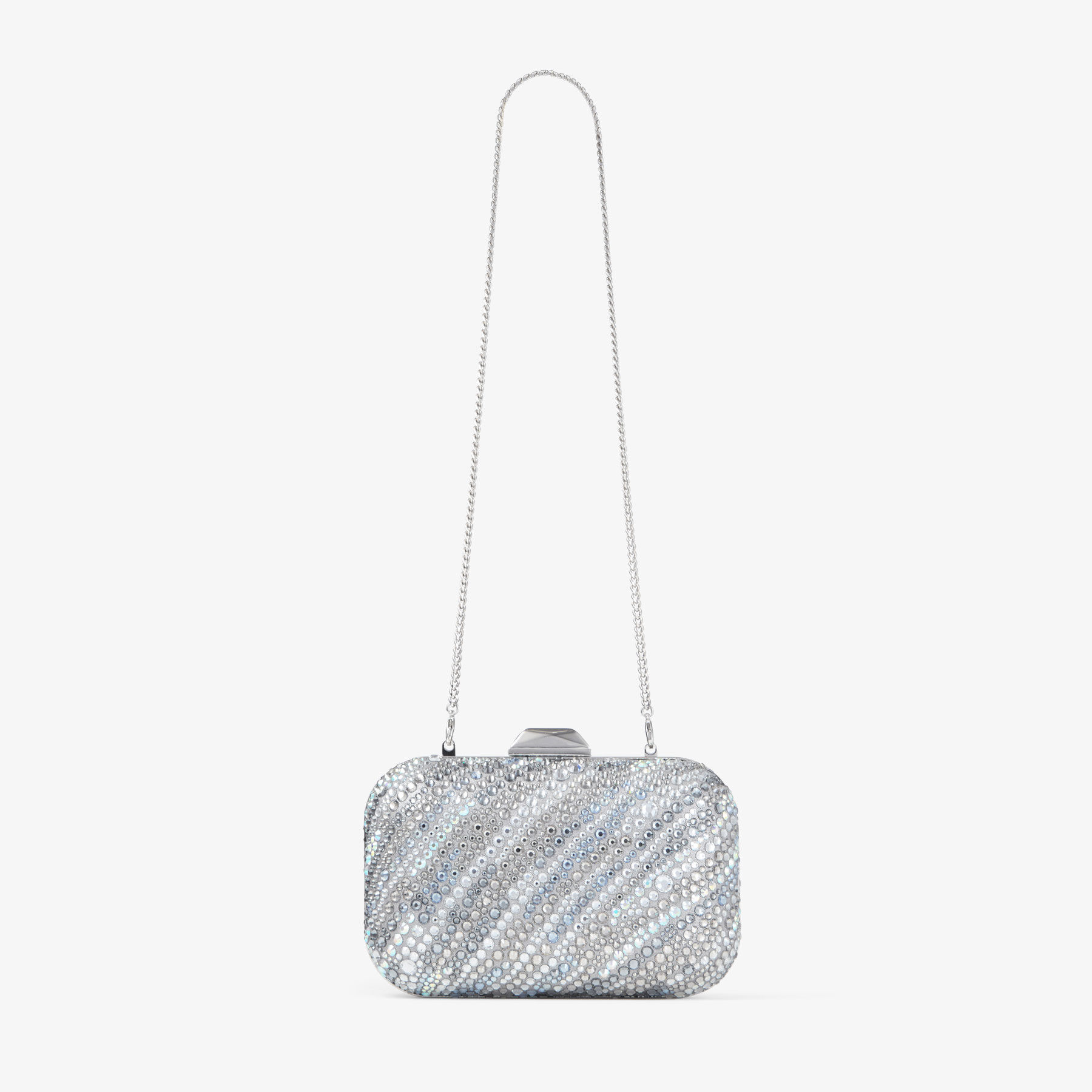 Cloud | Silver Shimmer Suede Crystal Clutch Bag | JIMMY CHOO
