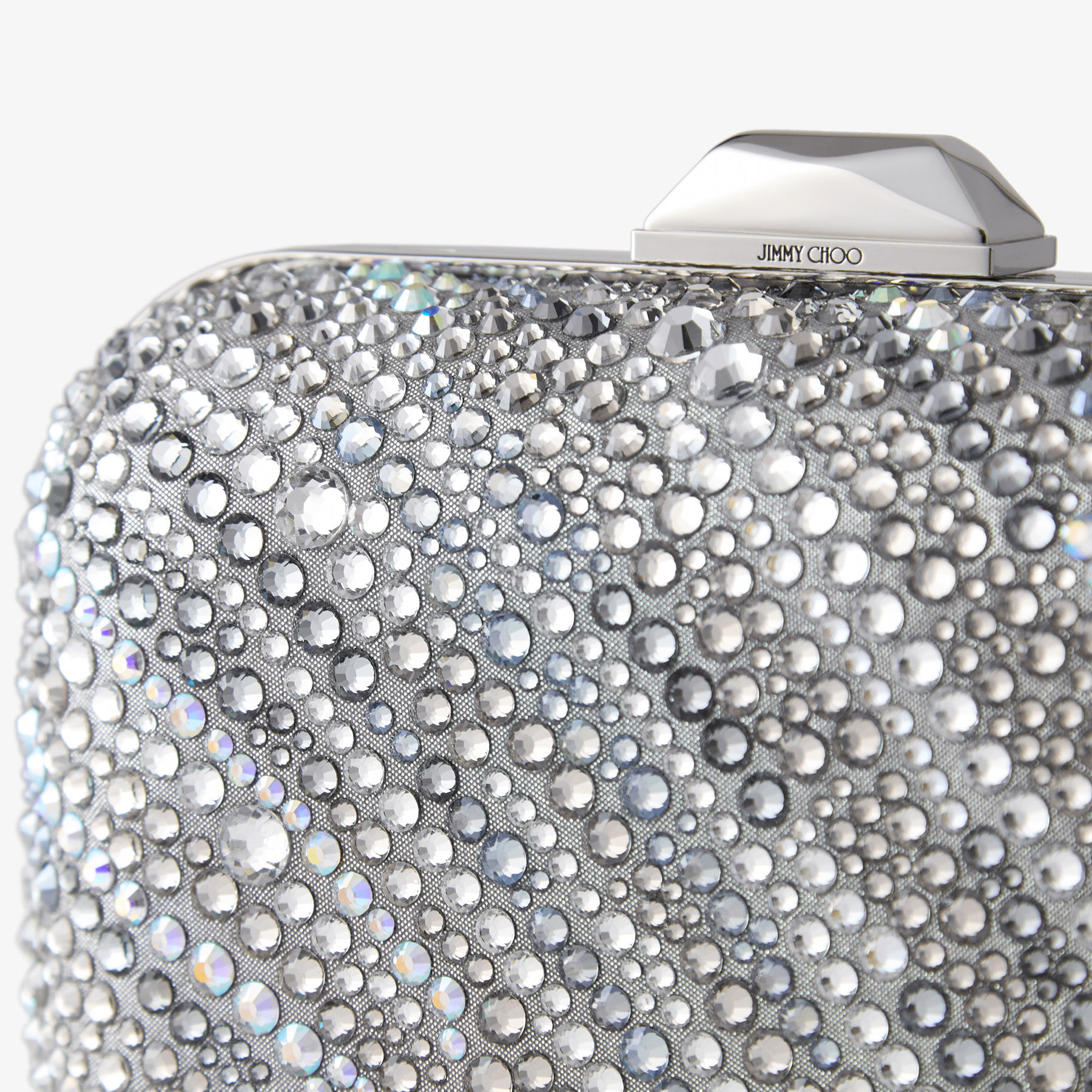 Cloud | Silver Shimmer Suede Crystal Clutch Bag | JIMMY CHOO
