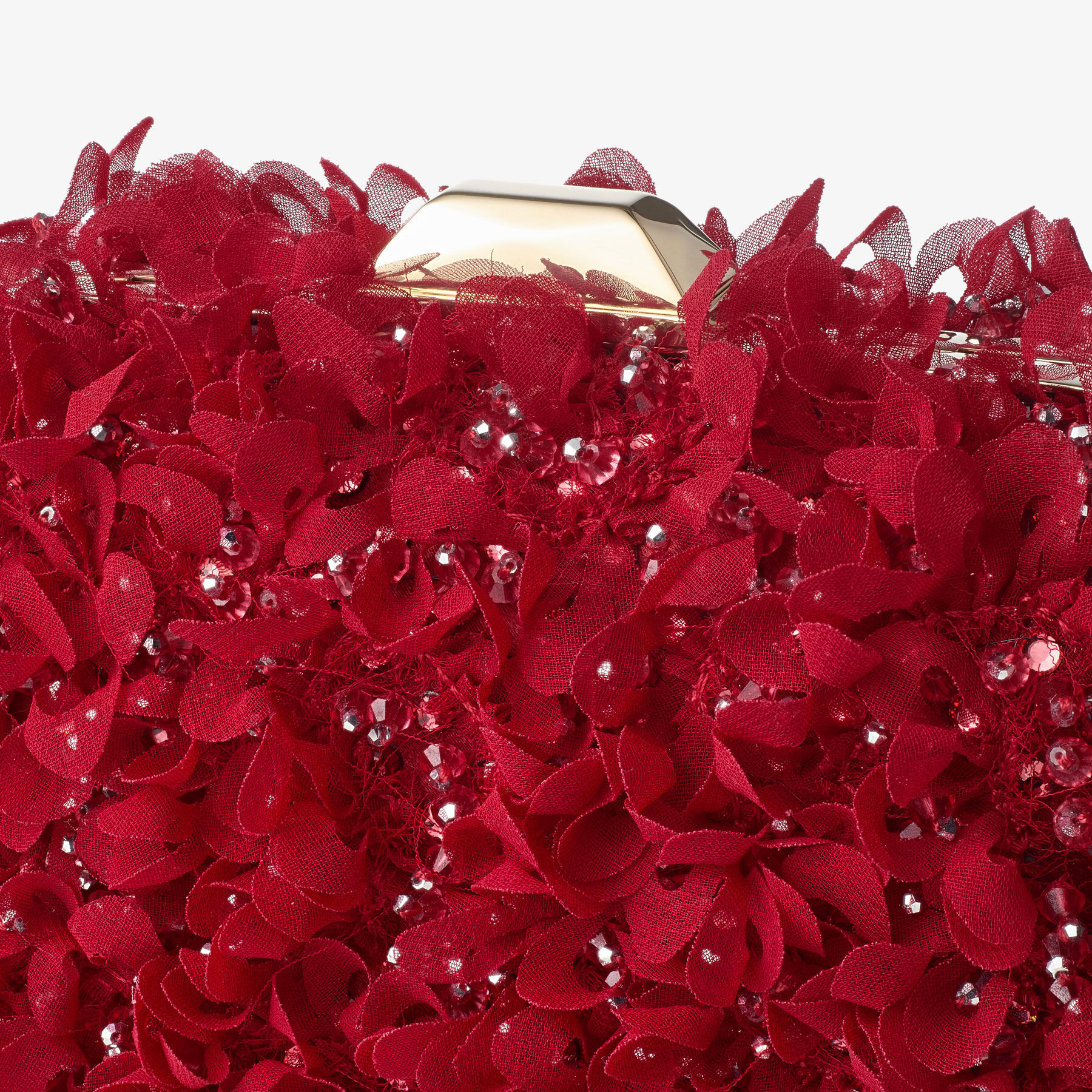 Cloud | Ruby Red Satin Clutch Bag with Petal Embroidery | JIMMY CHOO