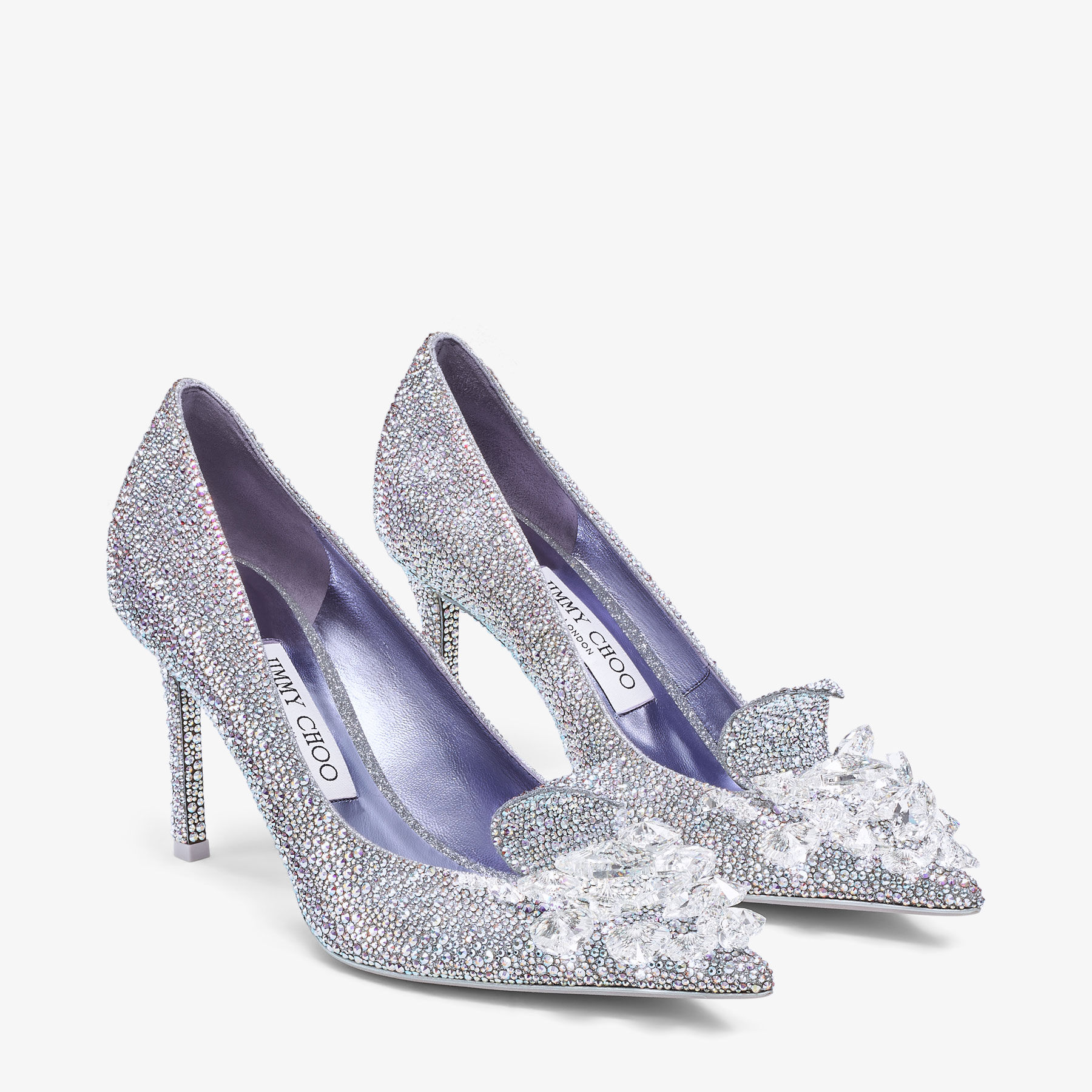 Crystal Slipper 85 | Iridescent Crystal Pointed-Toe Pumps with Hearts ...