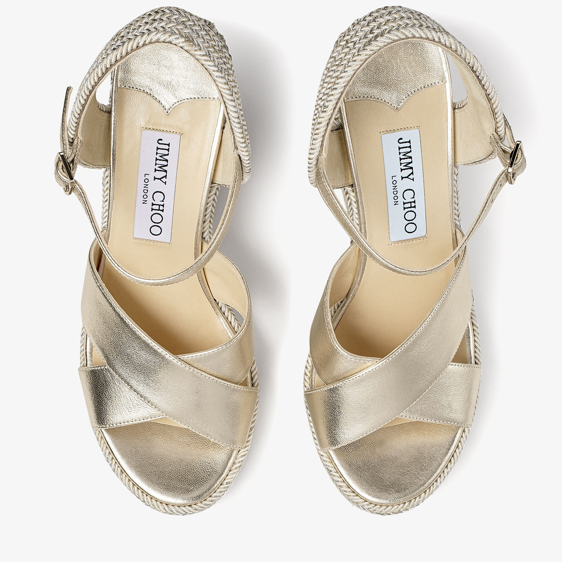 Chaussures compensées en cuir nappa métallisé champagne | DELLENA 100 ...