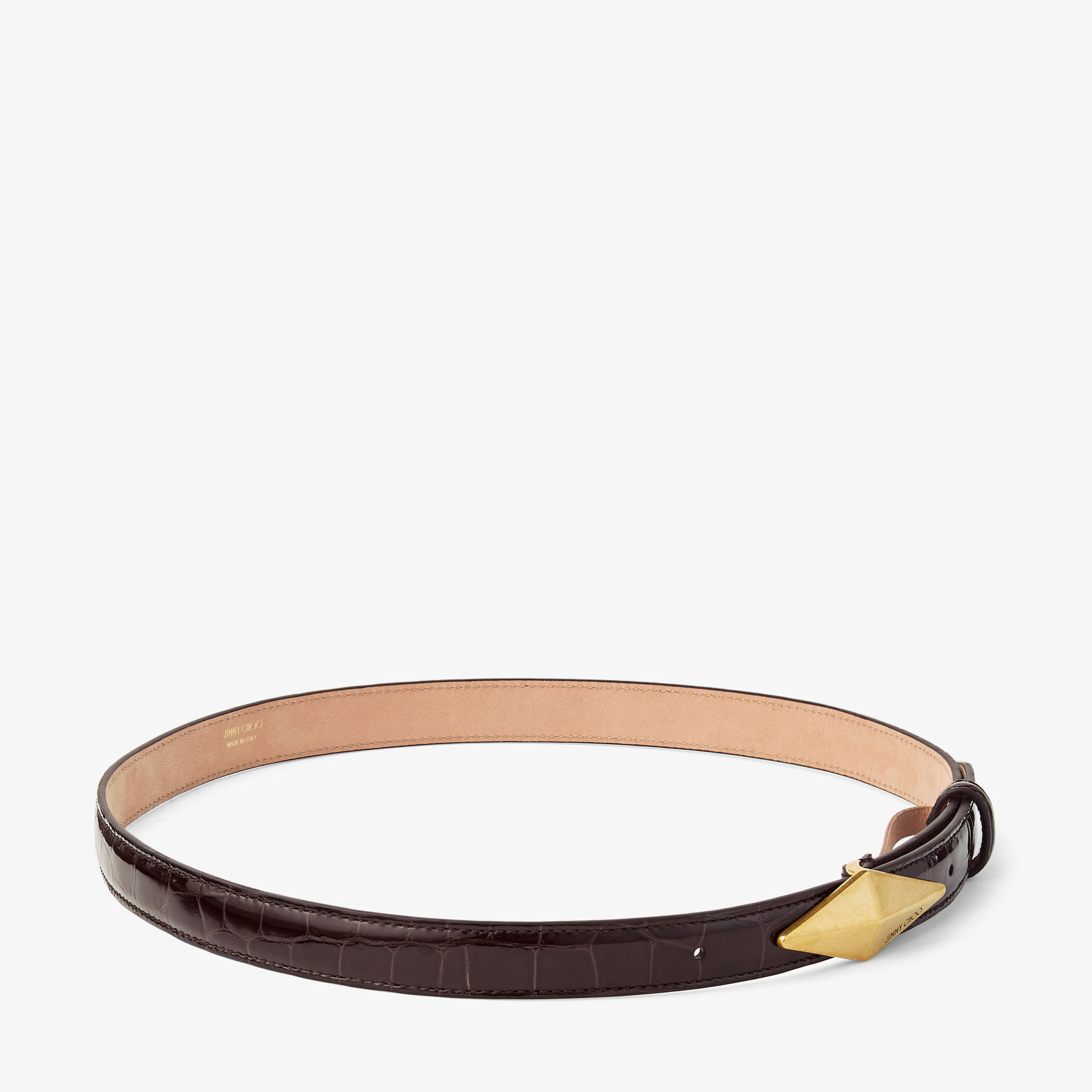 Diamond Clasp Belt | Sambuco Shiny Croc Embossed Leather Belt | JIMMY CHOO