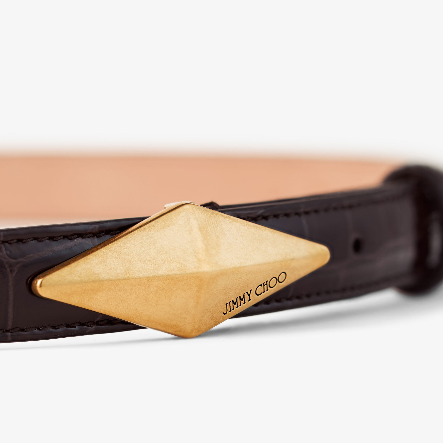 Diamond Clasp Belt | Sambuco Shiny Croc Embossed Leather Belt | JIMMY CHOO