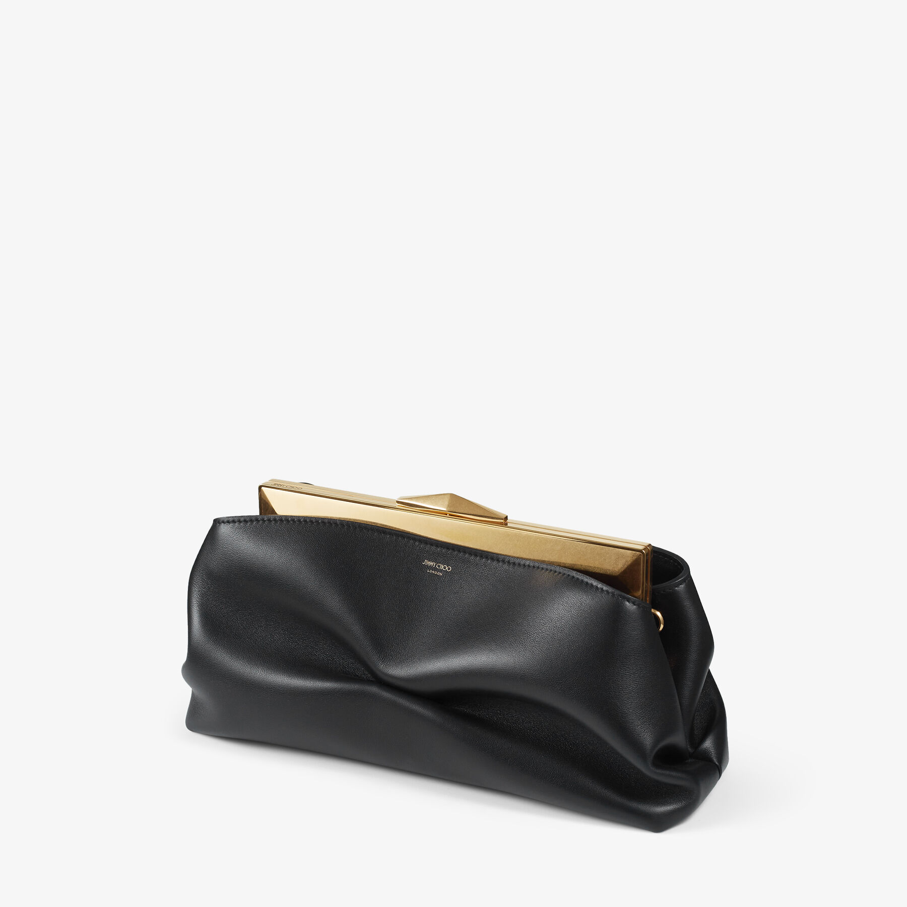 DIAMOND FRAME CLUTCH | Black Soft Calf Leather Clutch Bag with Chain ...