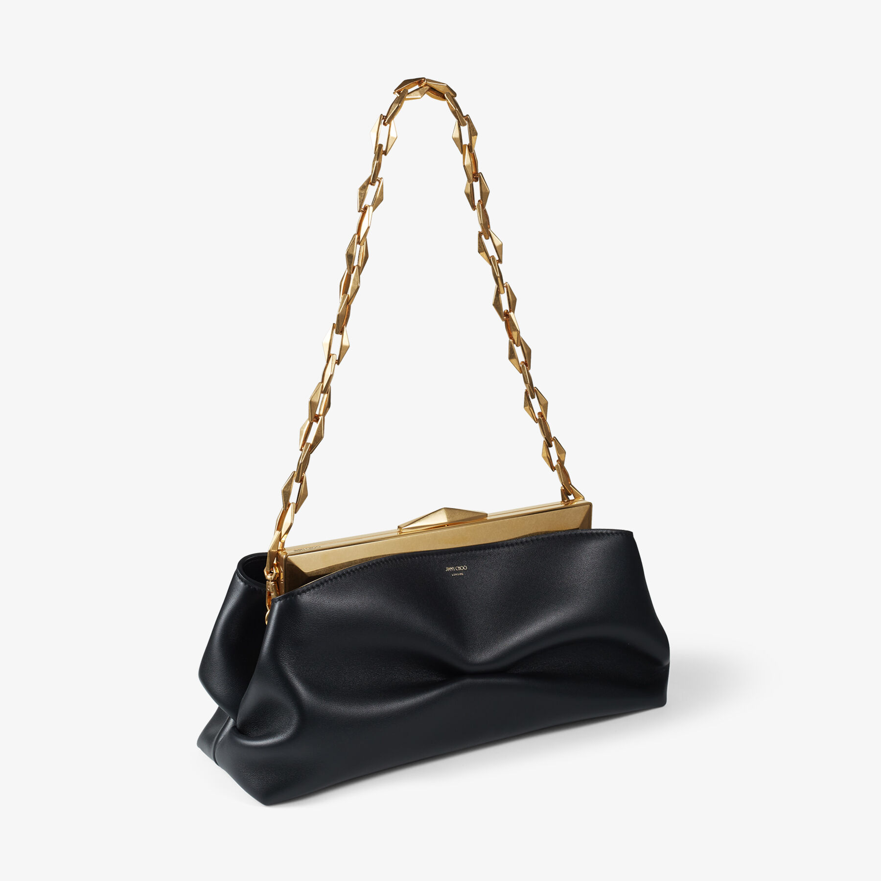 DIAMOND FRAME CLUTCH | Black Soft Calf Leather Clutch Bag with Chain ...