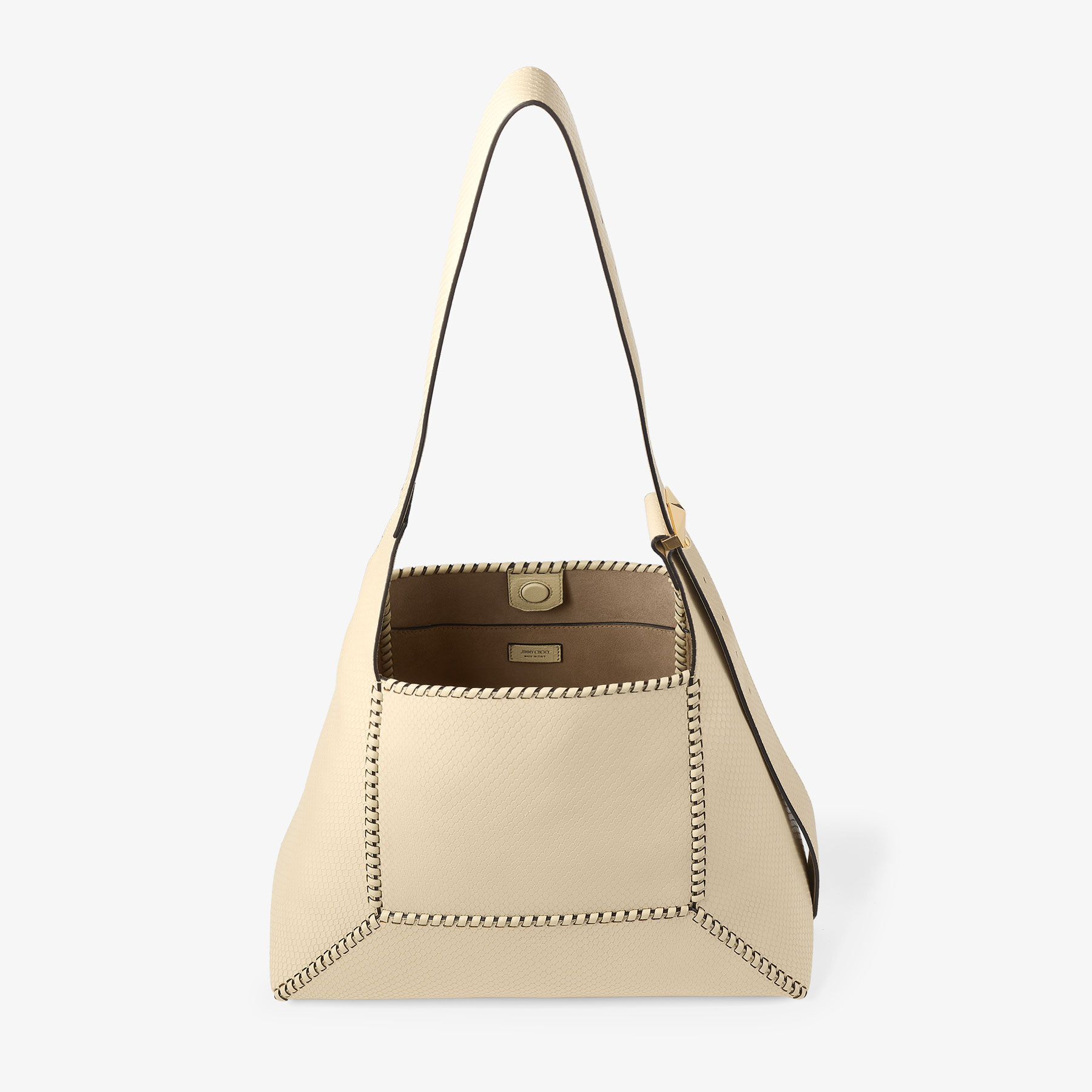 Diamond Hobo M | 机车皮明线缝制饰酪乳色花蛇纹皮单肩包 | JIMMY CHOO