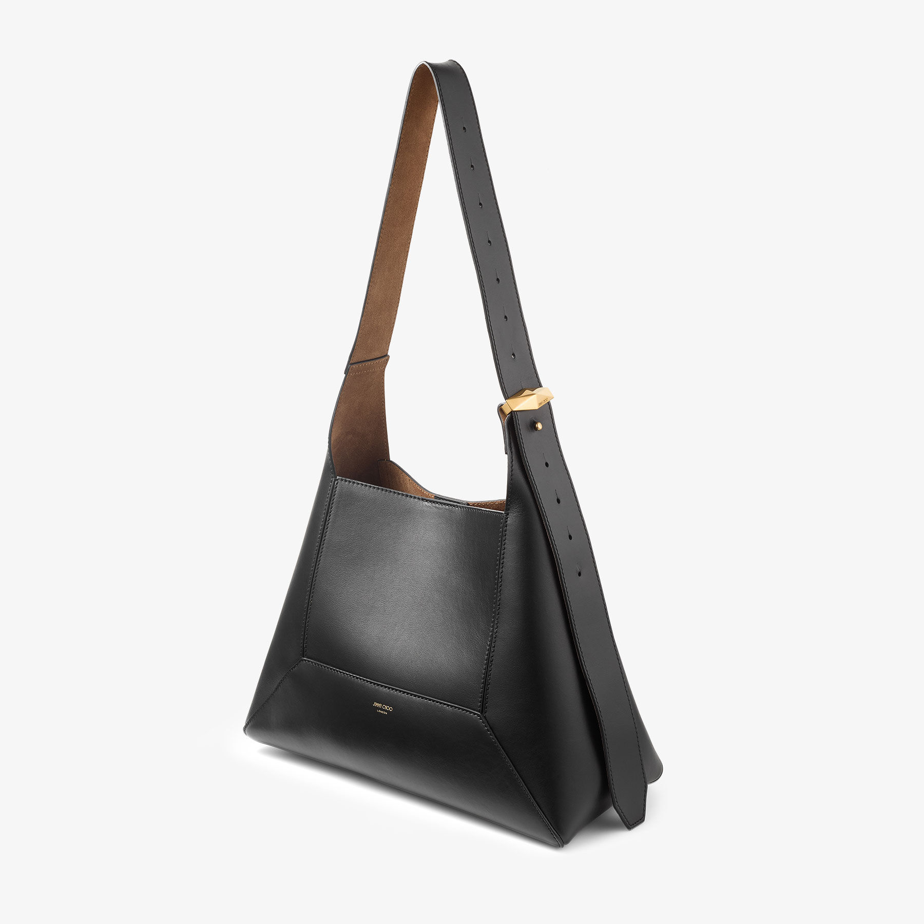 Diamond Hobo/M | Black Leather Shoulder Bag | JIMMY CHOO