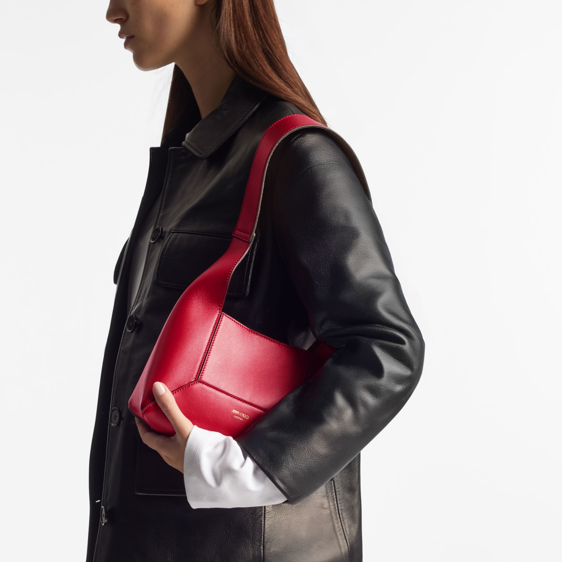 Diamond Hobo/S | Ruby Red Leather Shoulder Bag | JIMMY CHOO