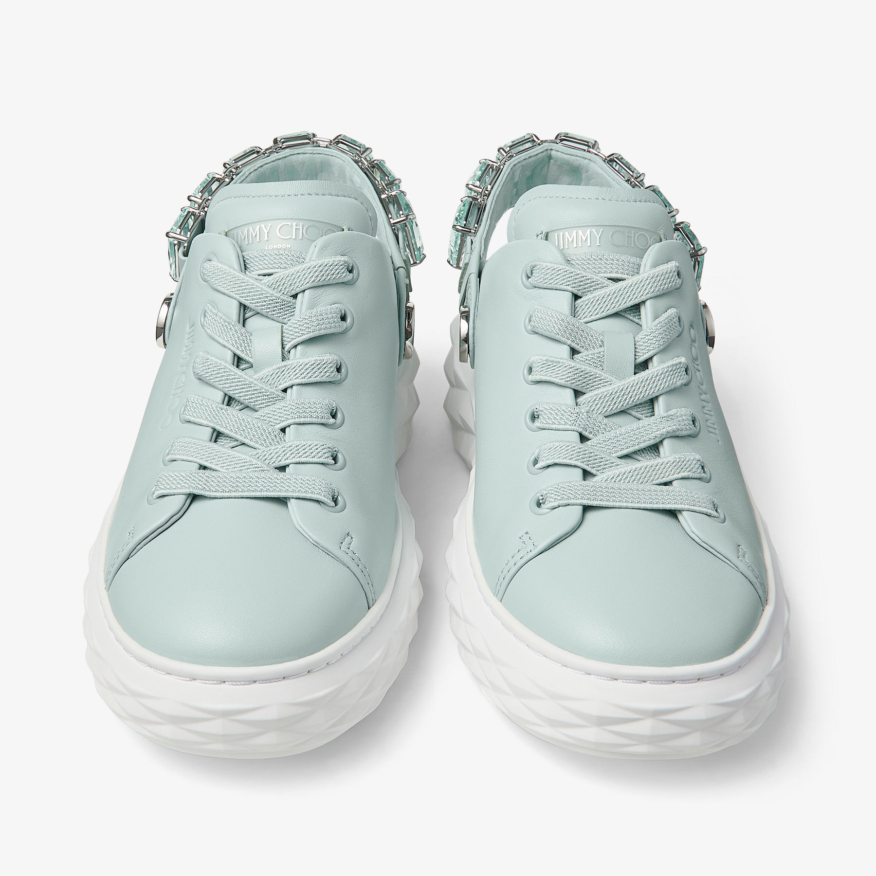 Diamond Sling | Light Verde Nappa Leather Slipper Trainers with Crystal ...