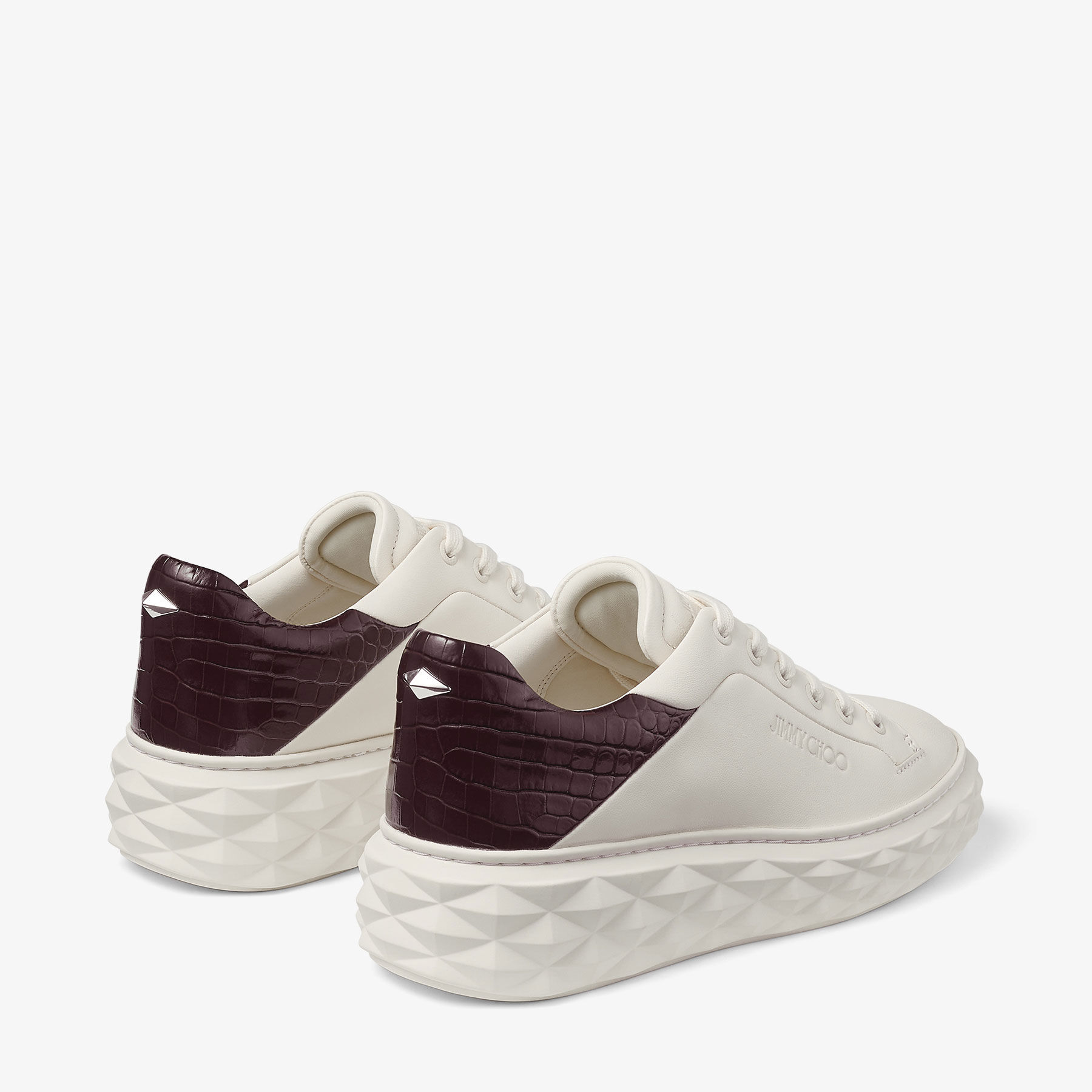 Diamond Maxi F II | Latte Croc Embossed Nappa Leather Trainers with Platform Sole | JIMMY CHOO