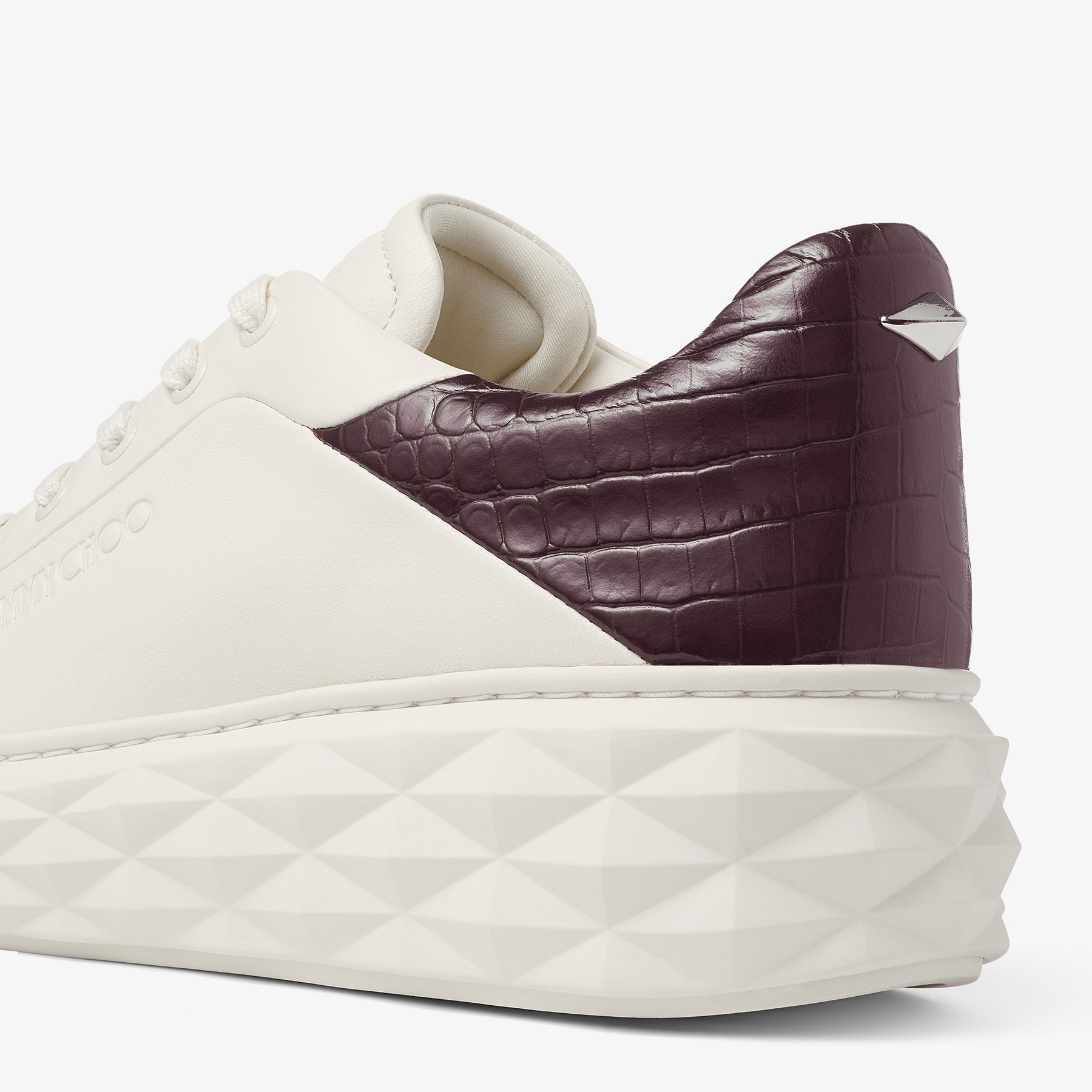Diamond Maxi F II | Latte Croc Embossed Nappa Leather Trainers with Platform Sole | JIMMY CHOO