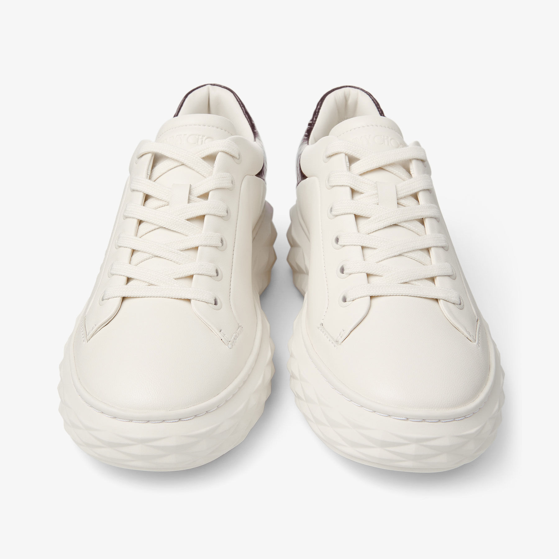 Diamond Maxi F II | Latte Croc Embossed Nappa Leather Trainers with Platform Sole | JIMMY CHOO