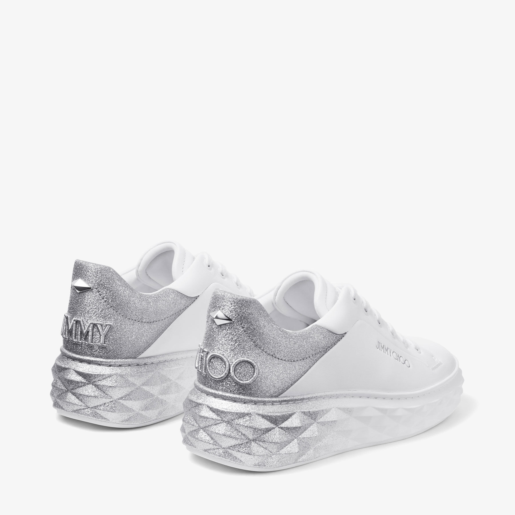 Diamond Maxi/F II | White & Silver Nappa Leather Glitter Trainers ...