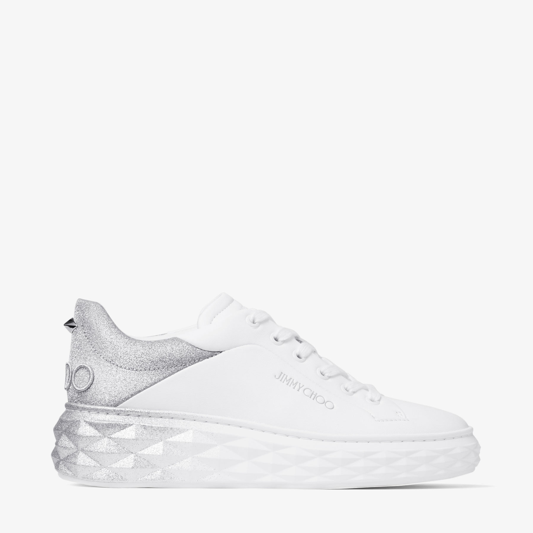Diamond Maxi/F II | White & Silver Nappa Leather Glitter Trainers ...