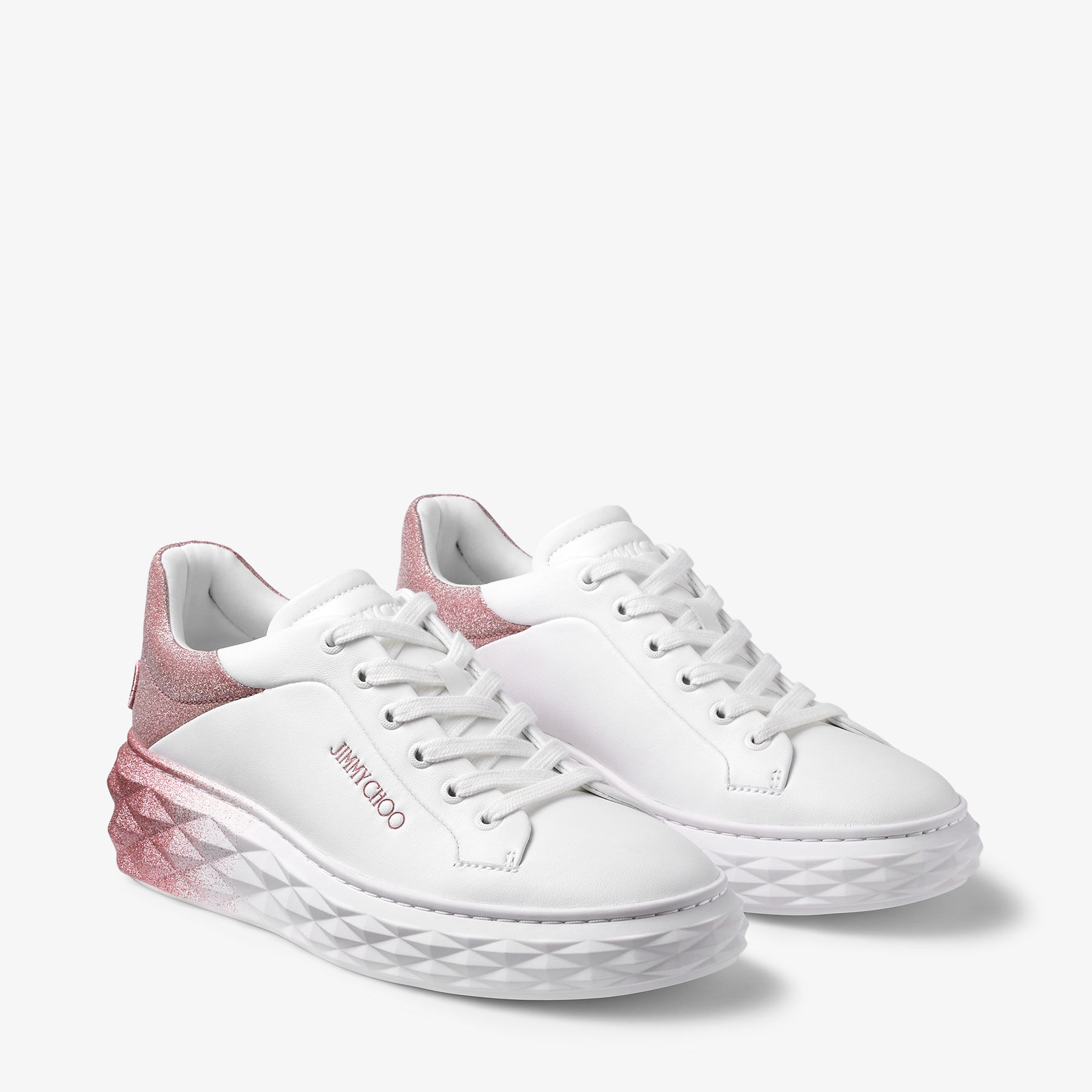 Diamond Maxi/F II | White & Rose Nappa Leather Glitter Trainers | JIMMY ...