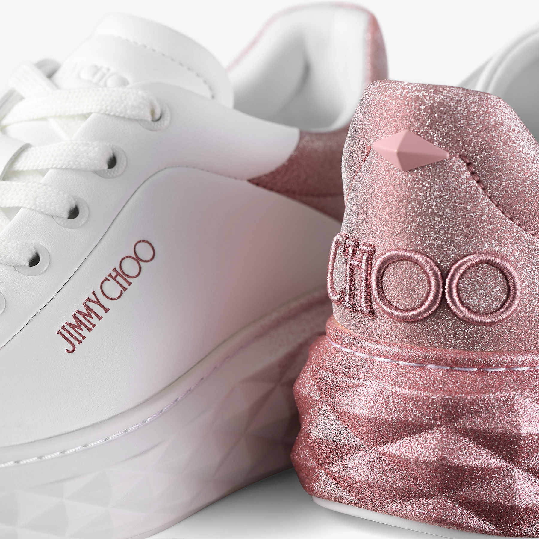 Diamond Maxi/F II | White & Rose Nappa Leather Glitter Trainers | JIMMY CHOO AU