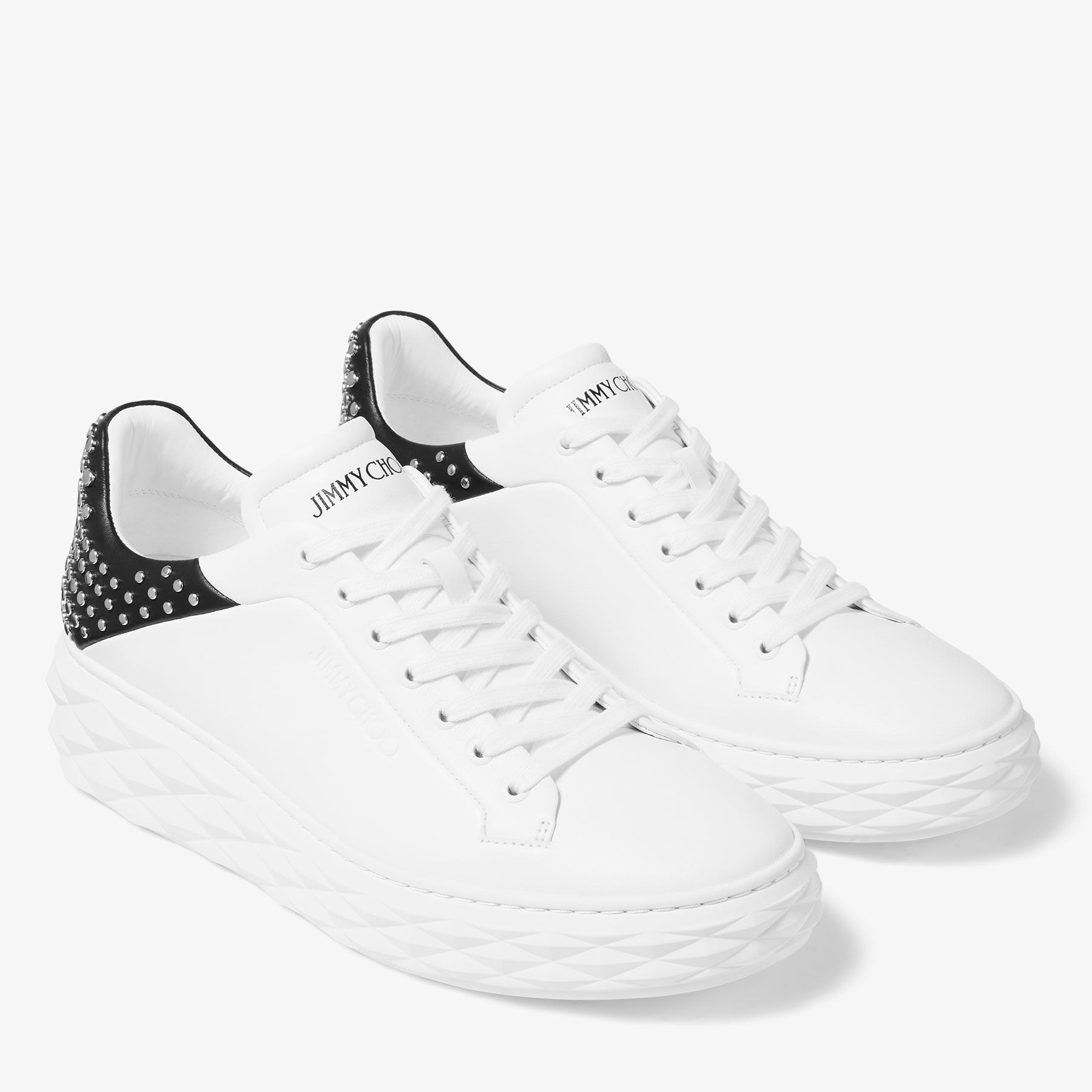 Diamond Maxi M II |White & Black Nappa Leather Trainers With Studs | JIMMY CHOO AU