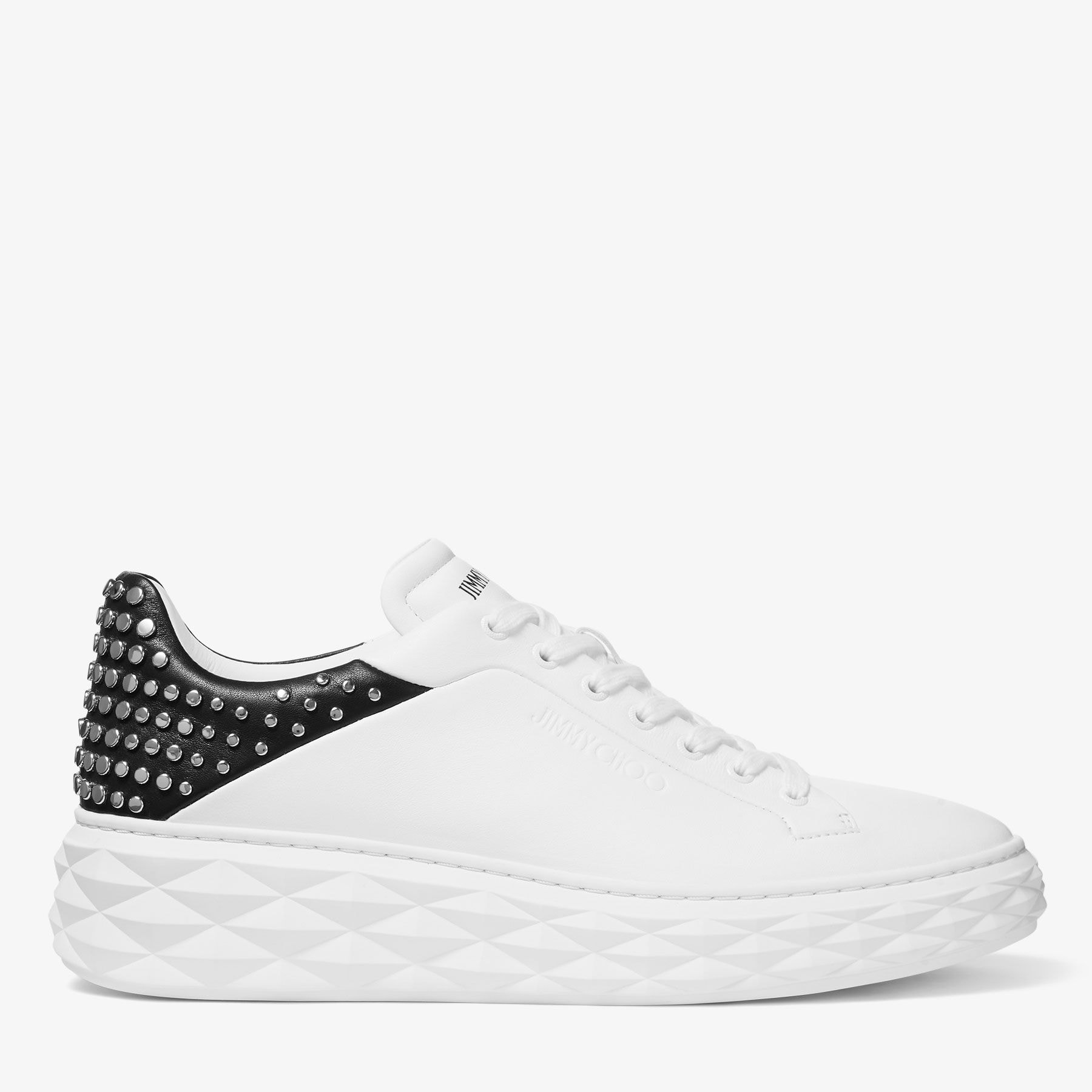 Diamond Maxi M II |White & Black Nappa Leather Trainers With Studs ...