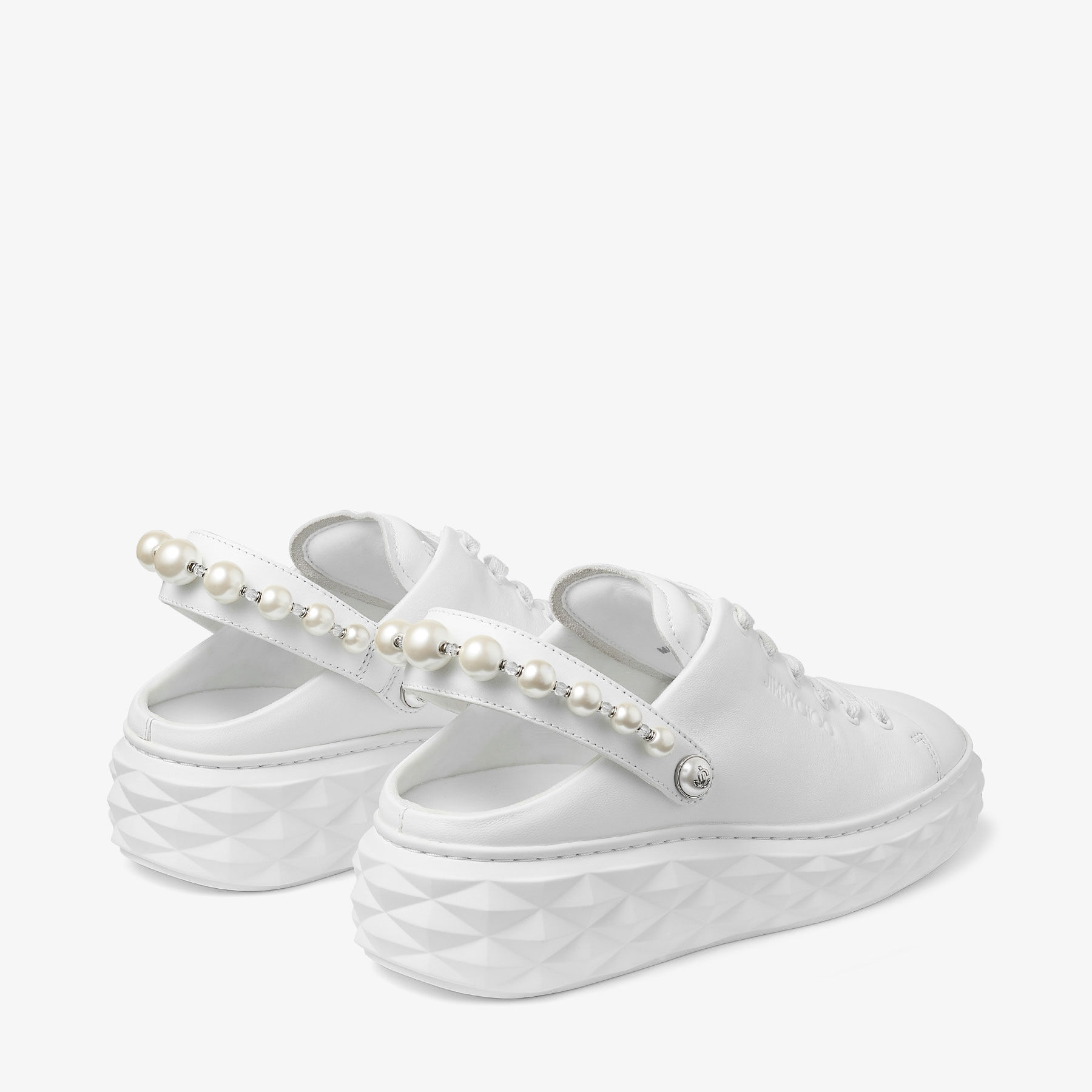 Diamond Maxi Pearl | White Diamond Quilted Nappa Leather Trainers with Pearl Embellishments ...