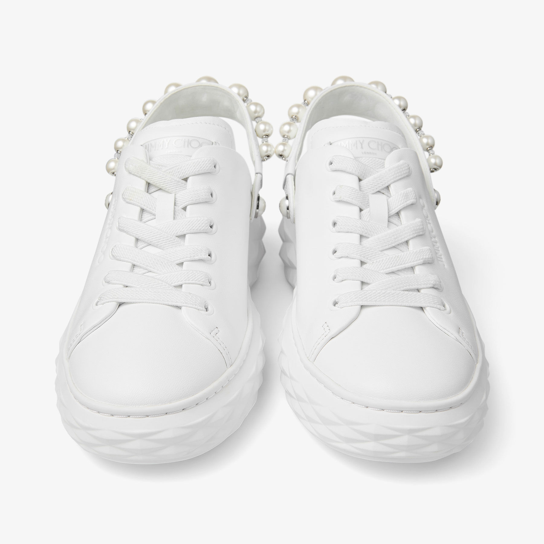Diamond Maxi Pearl | White Diamond Quilted Nappa Leather Trainers with Pearl Embellishments ...