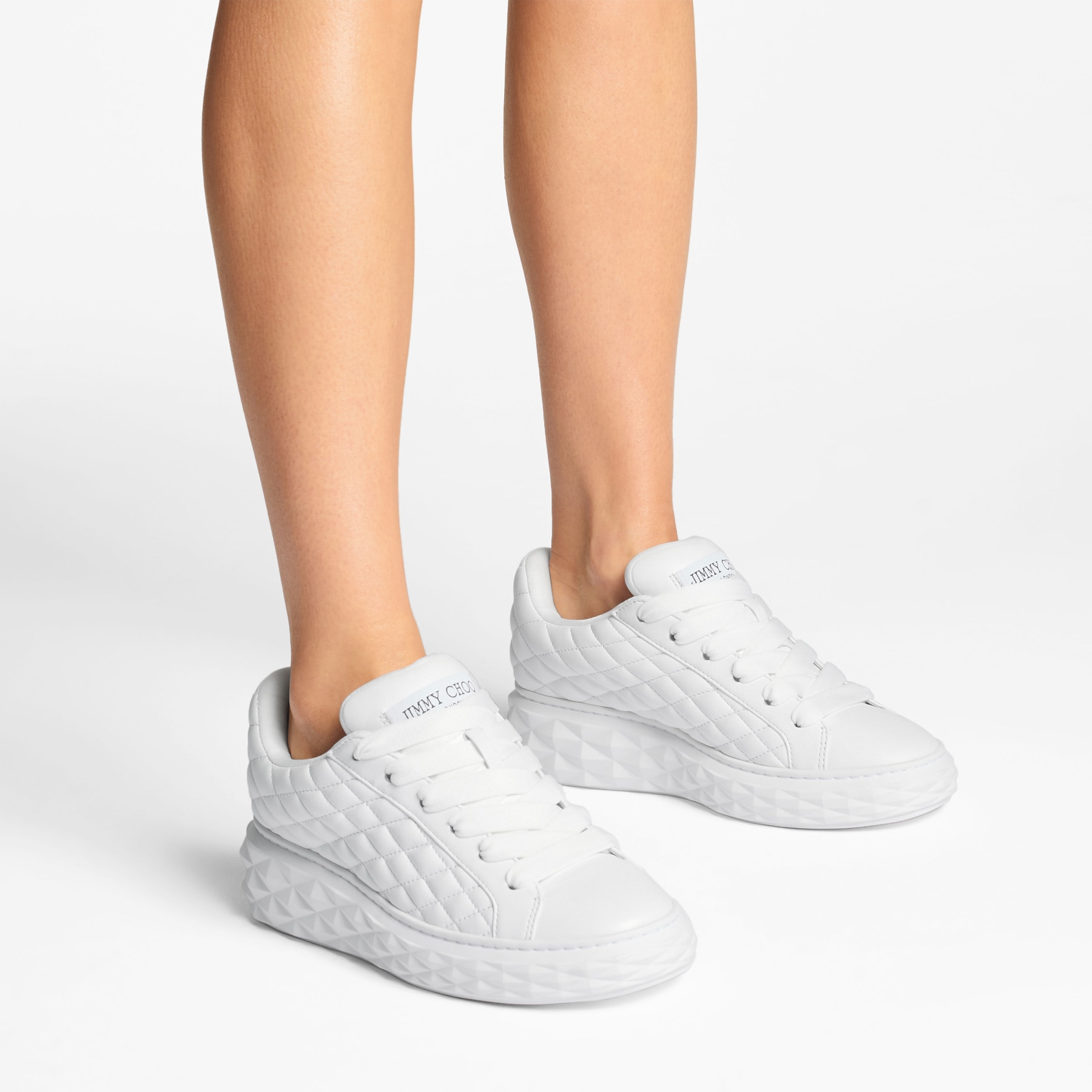 Diamond Maxi F |White Diamond Quilted Nappa Leather Trainers | JIMMY CHOO