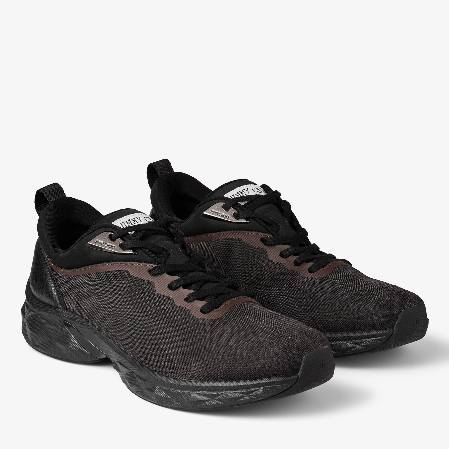 Diamond Run M | Black Knit Jacquard Mix Trainers | JIMMY CHOO