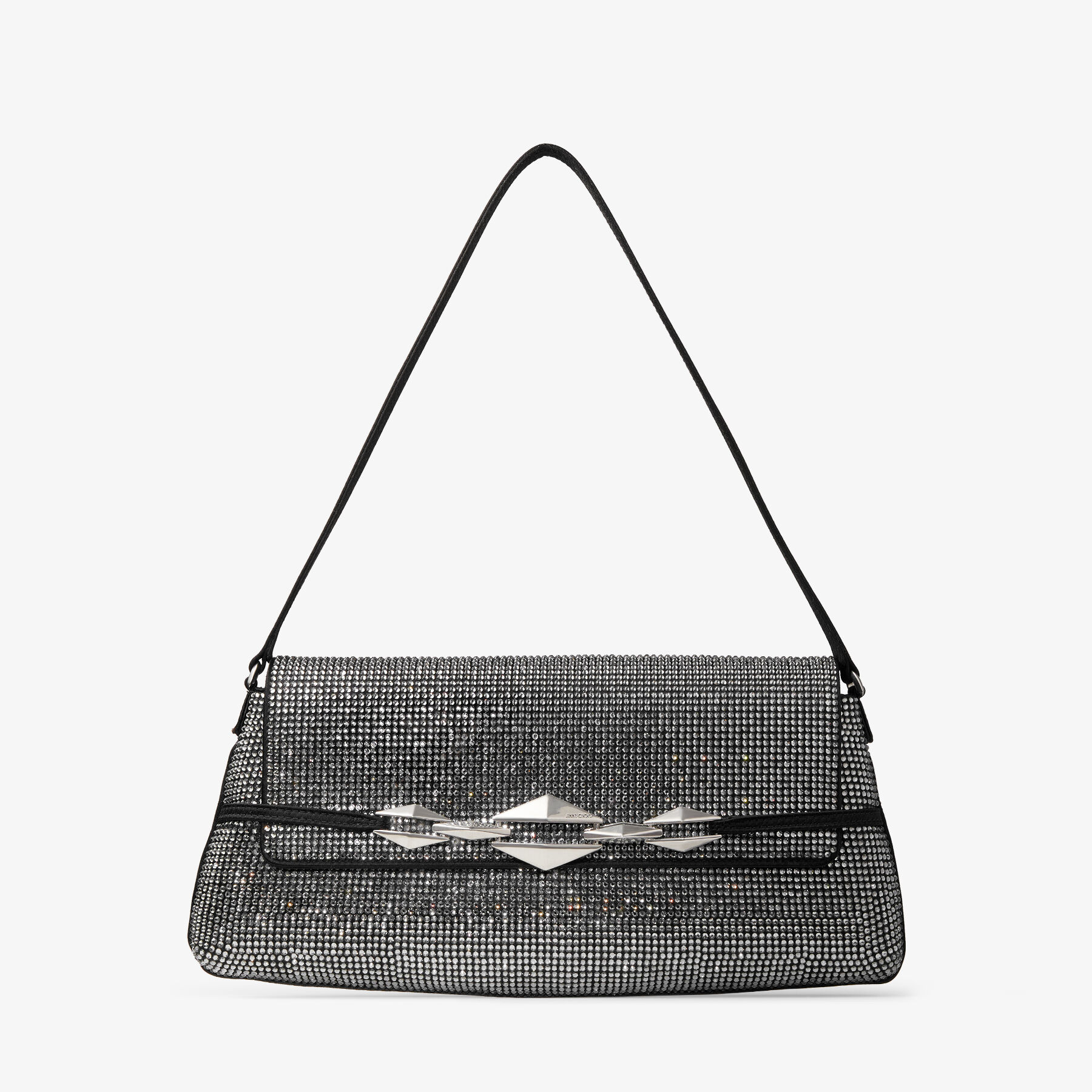 Diamond Shoulder | Black Satin Crystal Bag | JIMMY CHOO