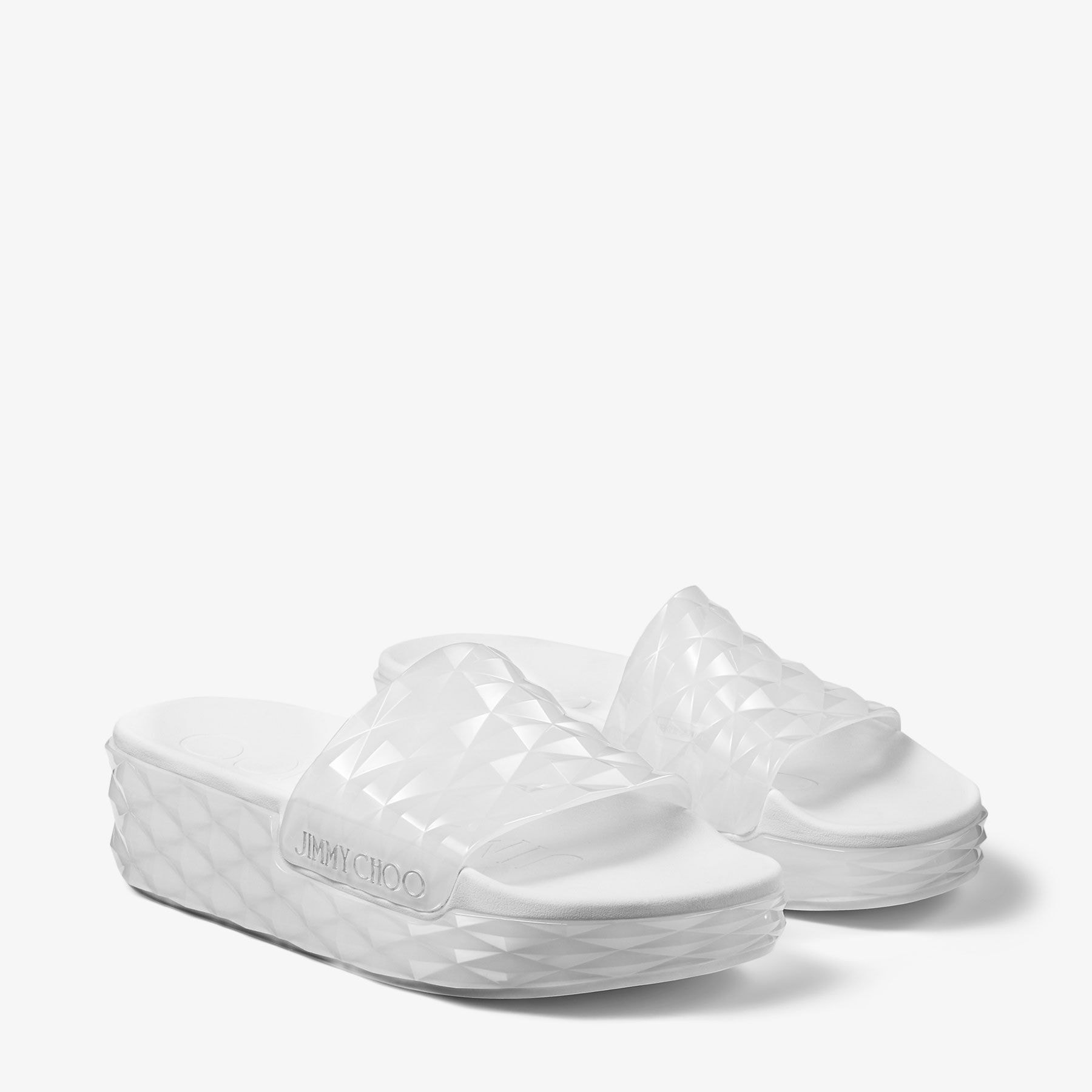 Diamond Slide/F | White Rubber Diamond Slides | JIMMY CHOO