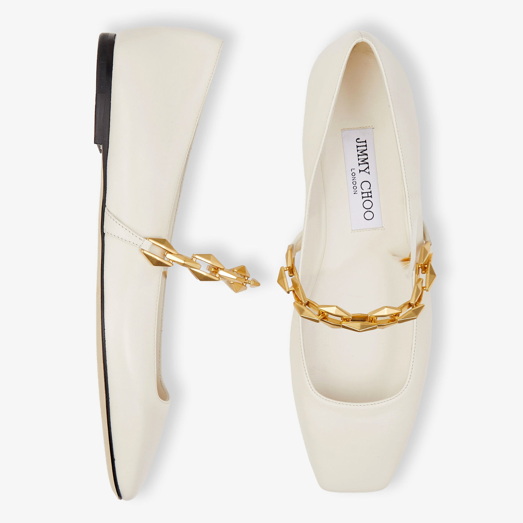 DIAMOND TILDA FLAT | Latte Nappa Leather Flats with Chain | Autumn ...