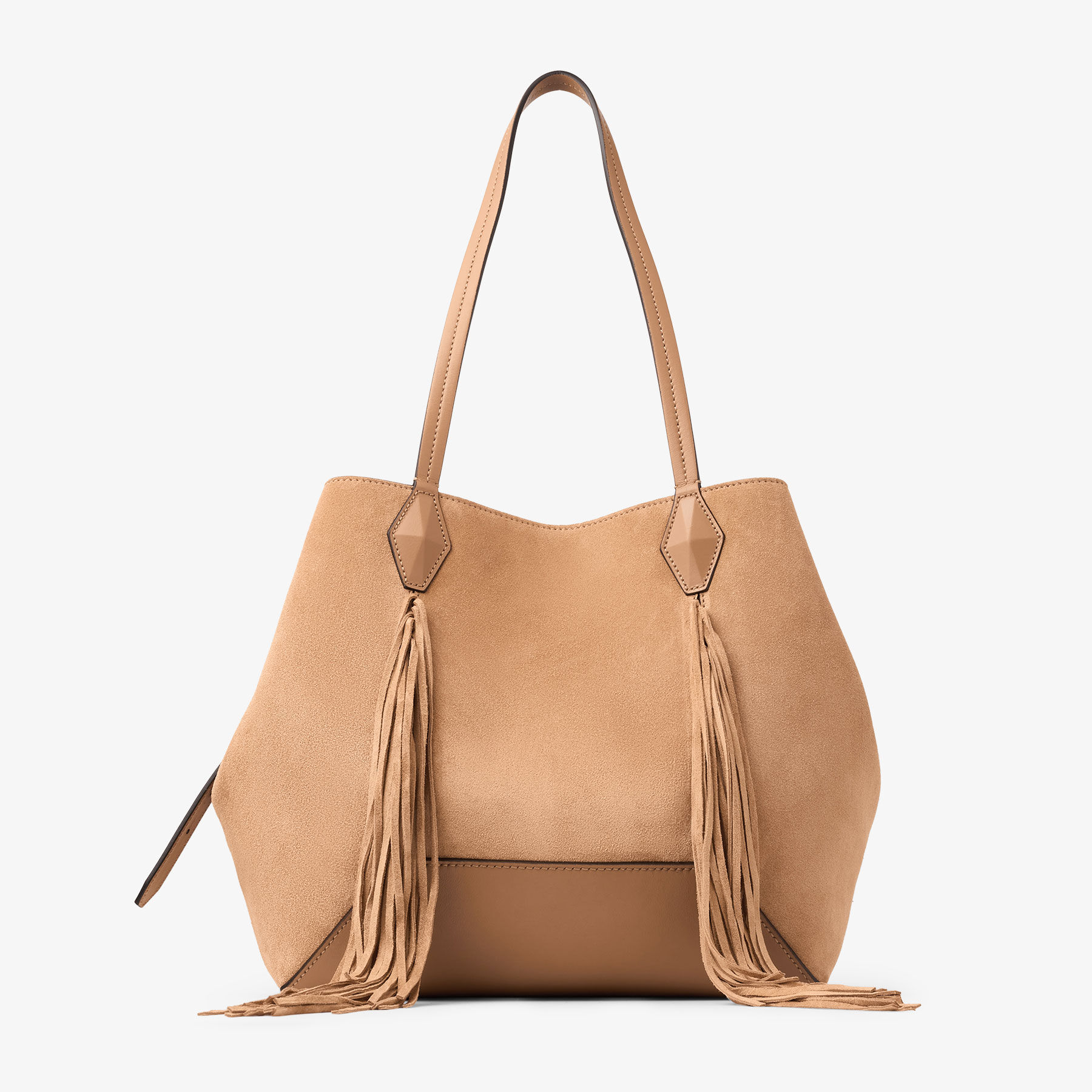 Diamond Tote M | Toffee Suede Tote Bag With Fringes | JIMMY CHOO