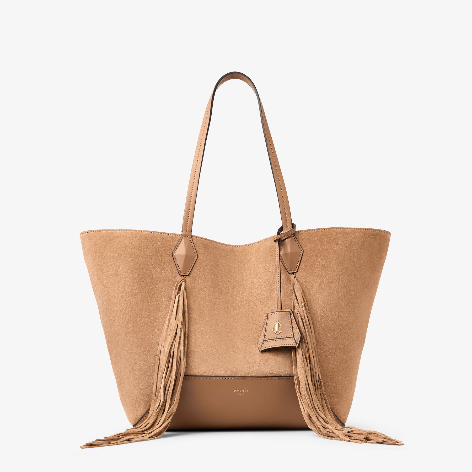 Diamond Tote M | Toffee Suede Tote Bag With Fringes | JIMMY CHOO