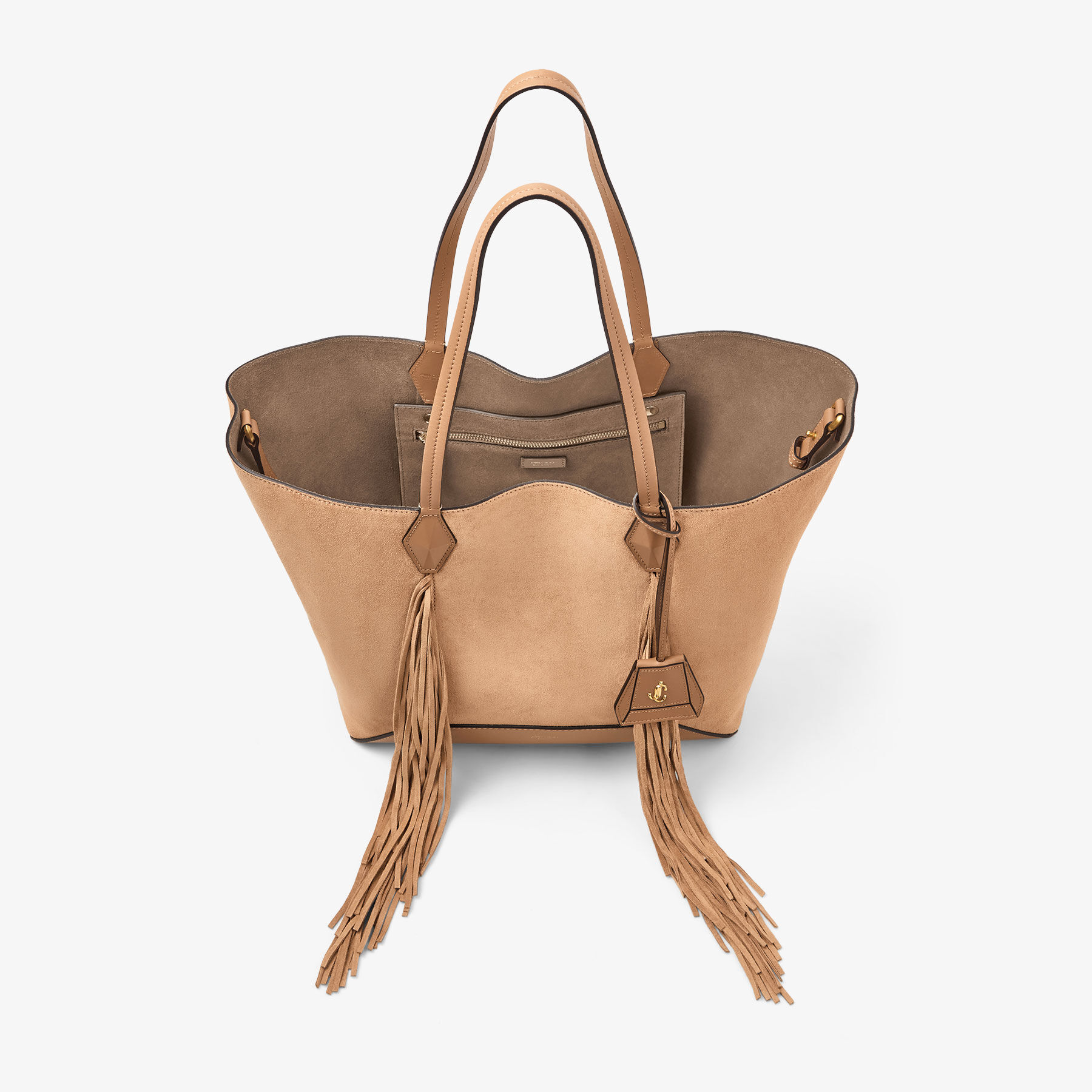 Diamond Tote M | Toffee Suede Tote Bag With Fringes | JIMMY CHOO
