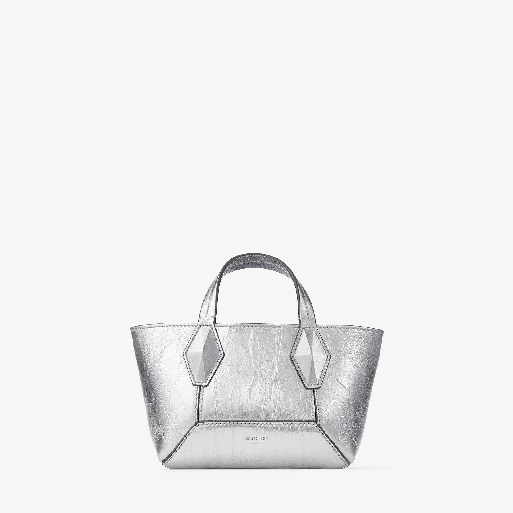 Diamond Tote/XS | Silver Vintage Metallic Leather Mini Bag | JIMMY CHOO