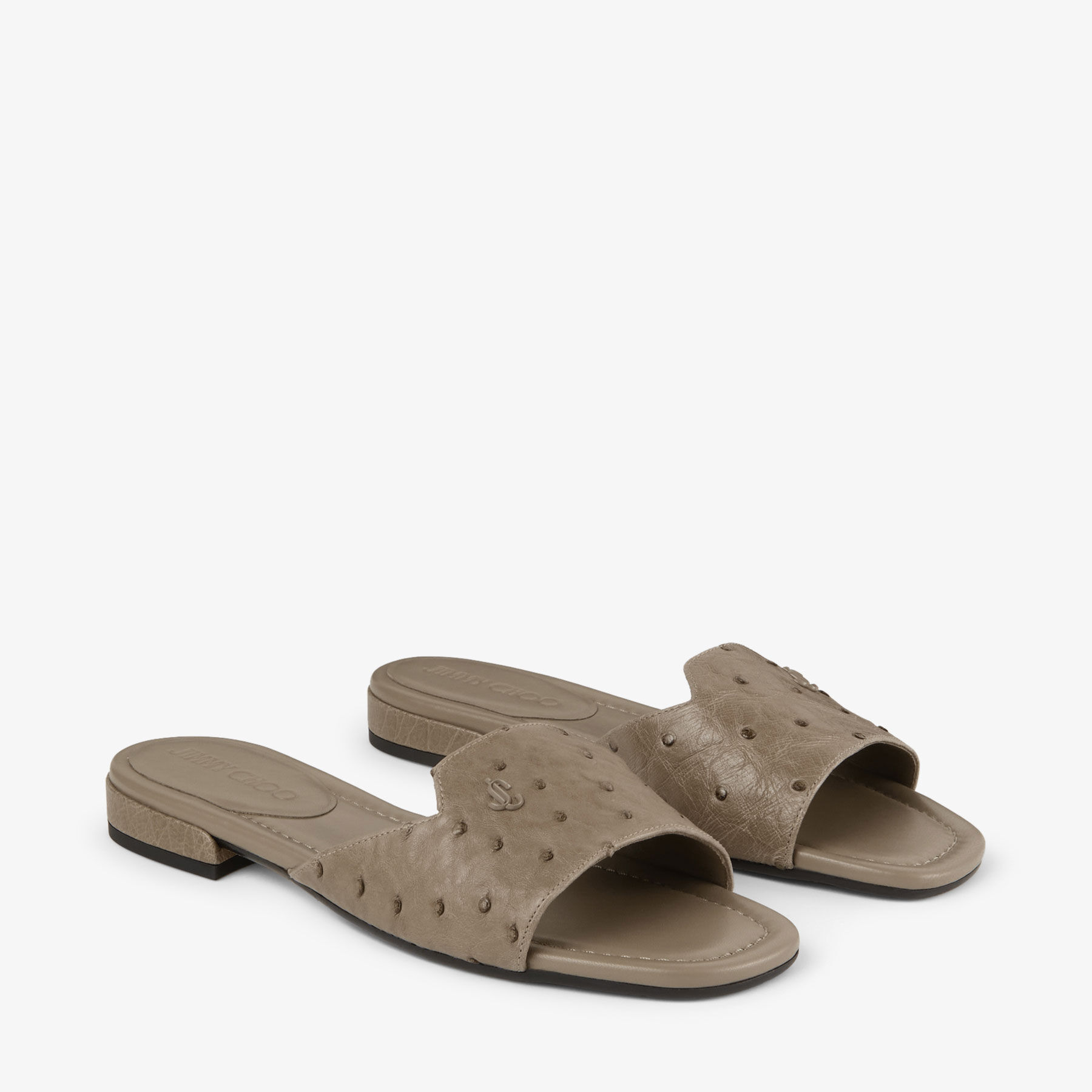 Dina Flat | Taupe Ostrich Leather Flats | JIMMY CHOO