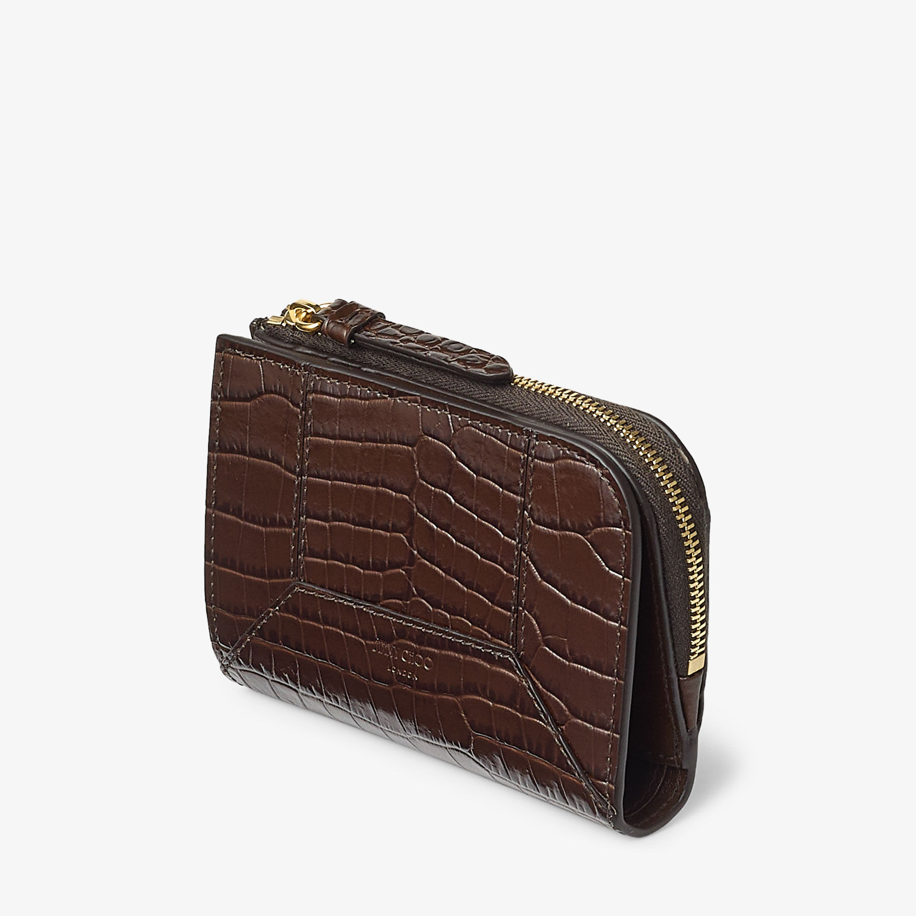 DM Compct Zip Wallet | Chocolate Croc Embossed Calf Leather Wallet ...