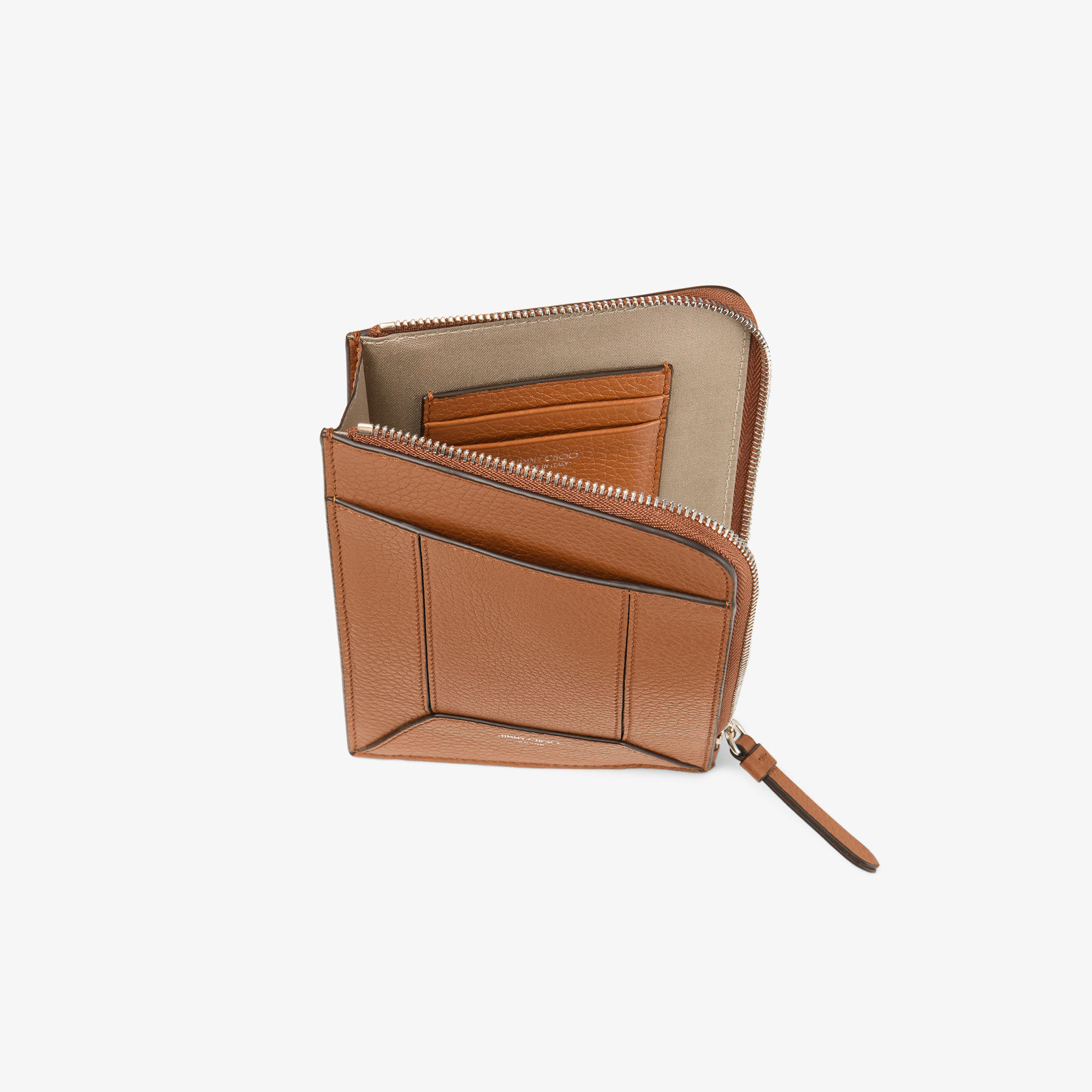 DM Zip Phone Holder M |Tan Grainy Calf Leather Phone Holder | JIMMY CHOO