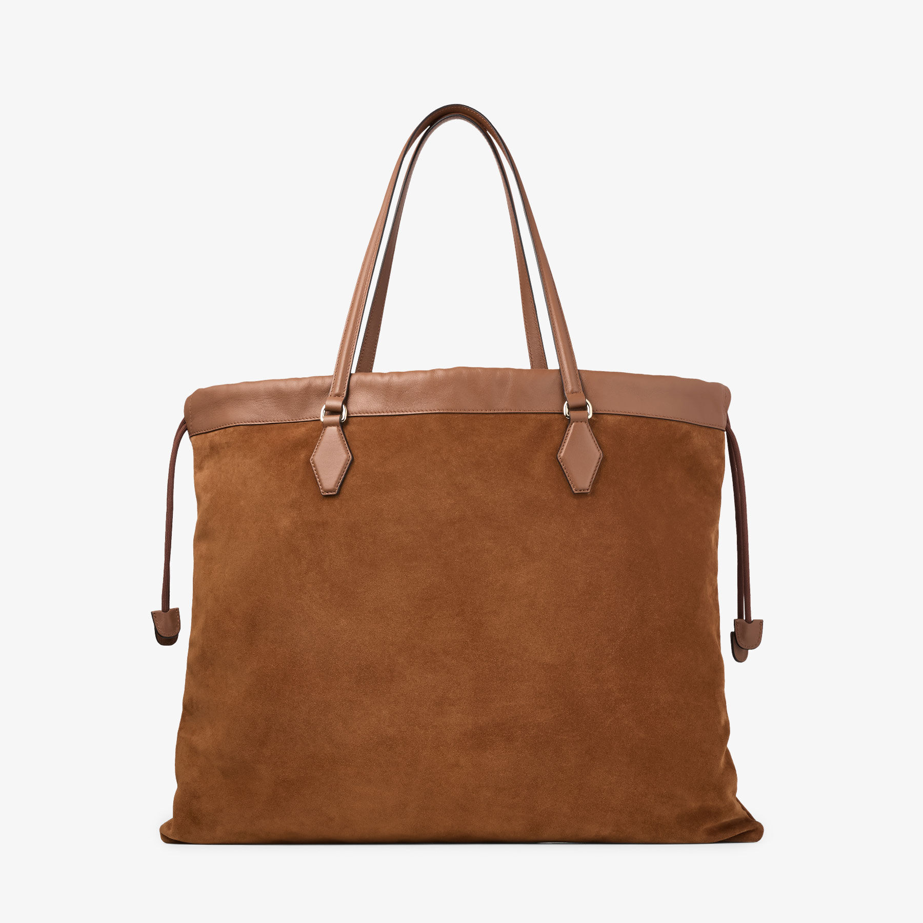 Drawstring Tote L | Tan Suede and Smooth Calf Leather Tote with Jimmy ...