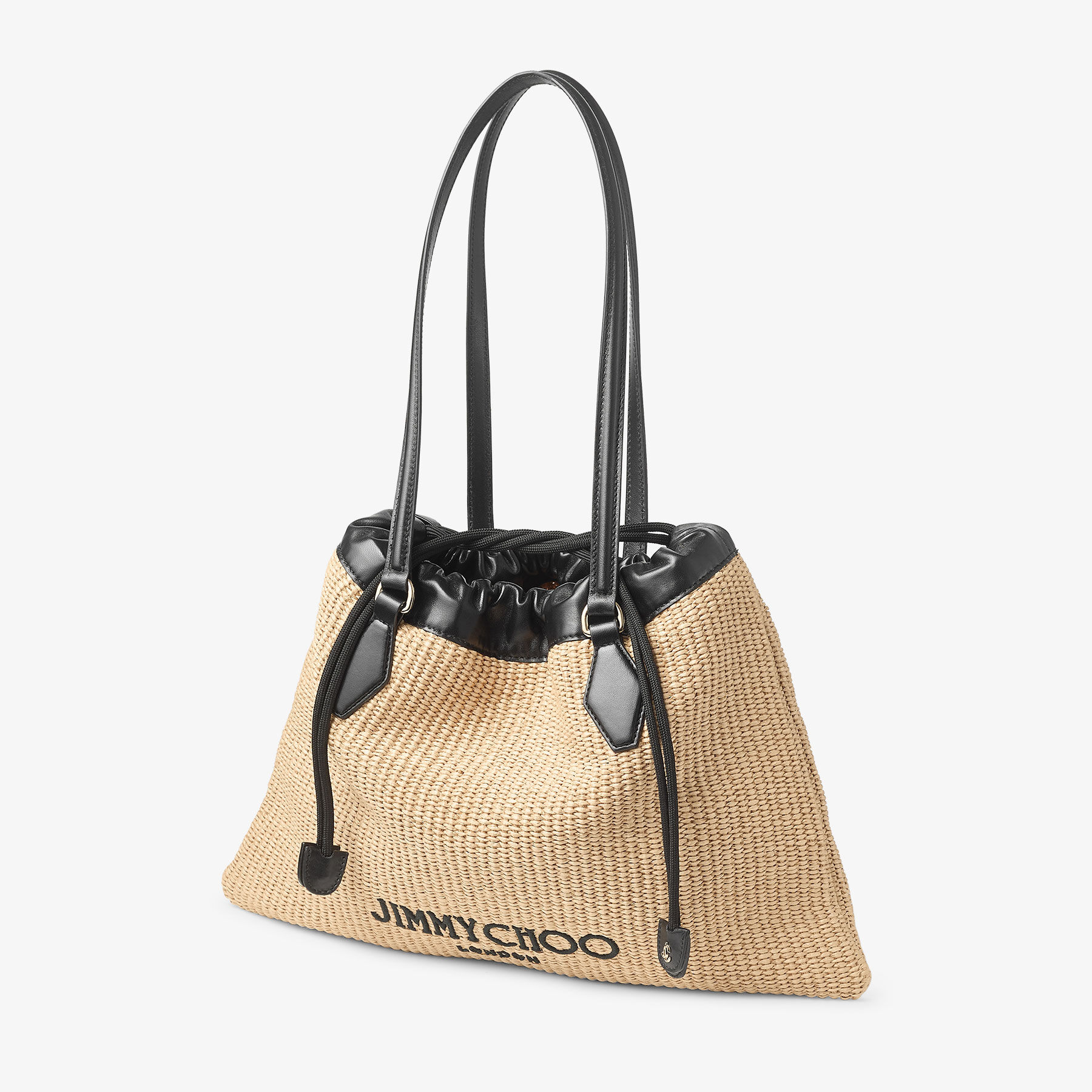 Drawstring Tote M |Natural Soft Raffia Tote with Smooth Calf Leather ...