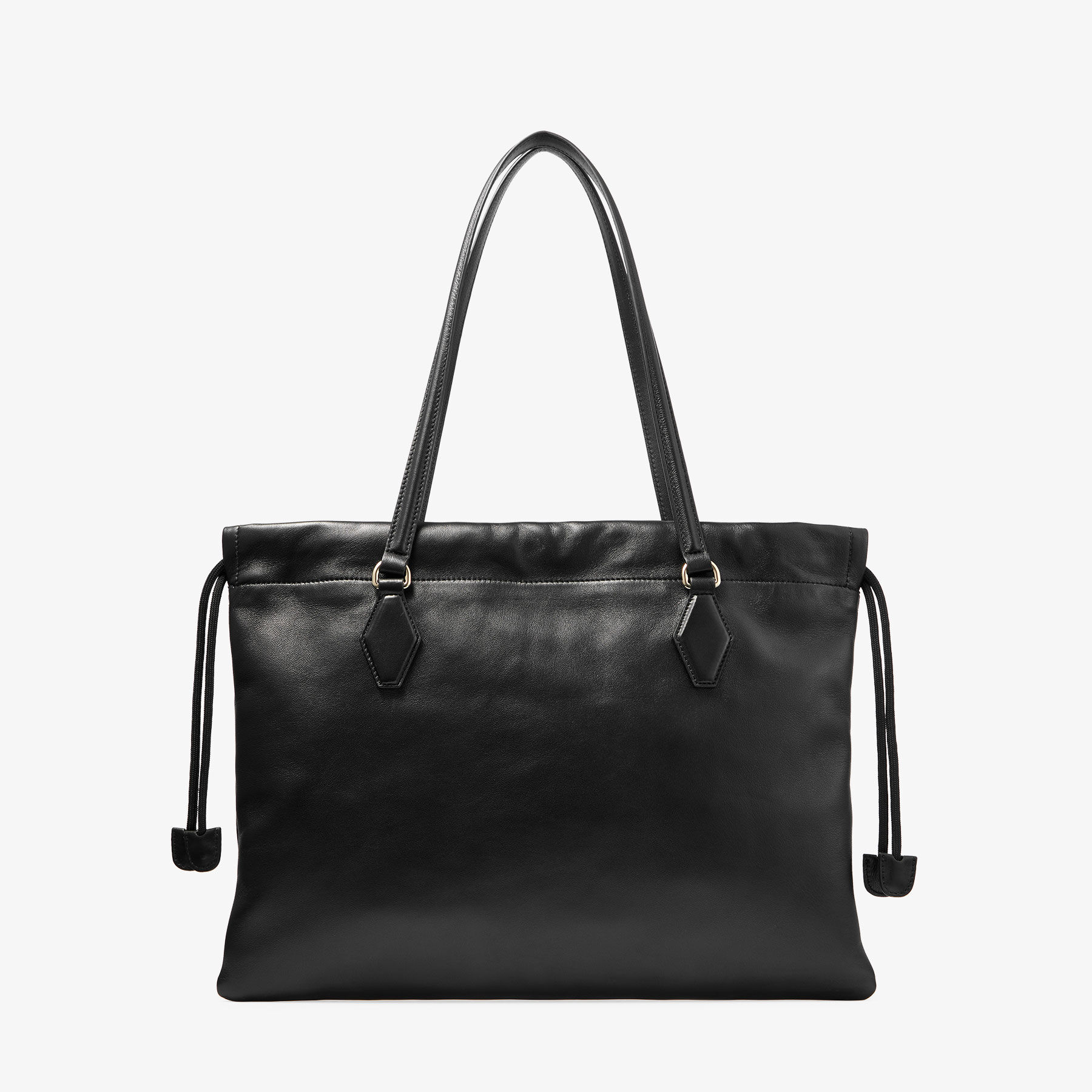 Drawstring Tote M |压印 Jimmy Choo logo 饰黑色皮革抽绳特包 | JIMMY CHOO