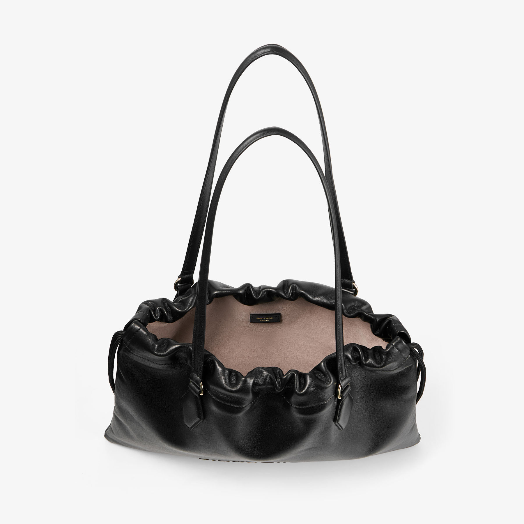 Drawstring Tote M |压印 Jimmy Choo logo 饰黑色皮革抽绳特包 | JIMMY CHOO