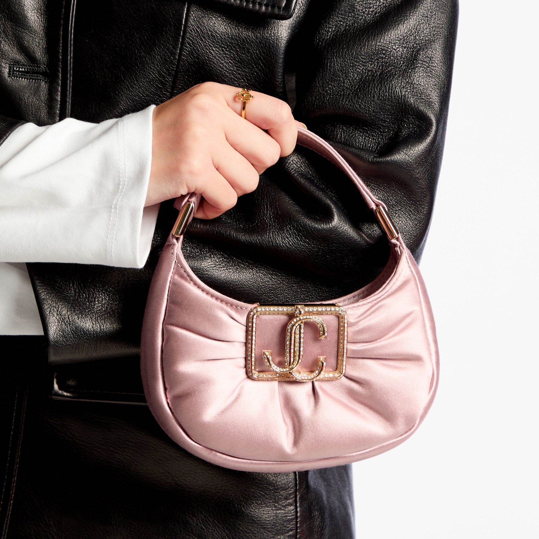 Edie Hobo Mini | Rose Satin Mini Bag | JIMMY CHOO