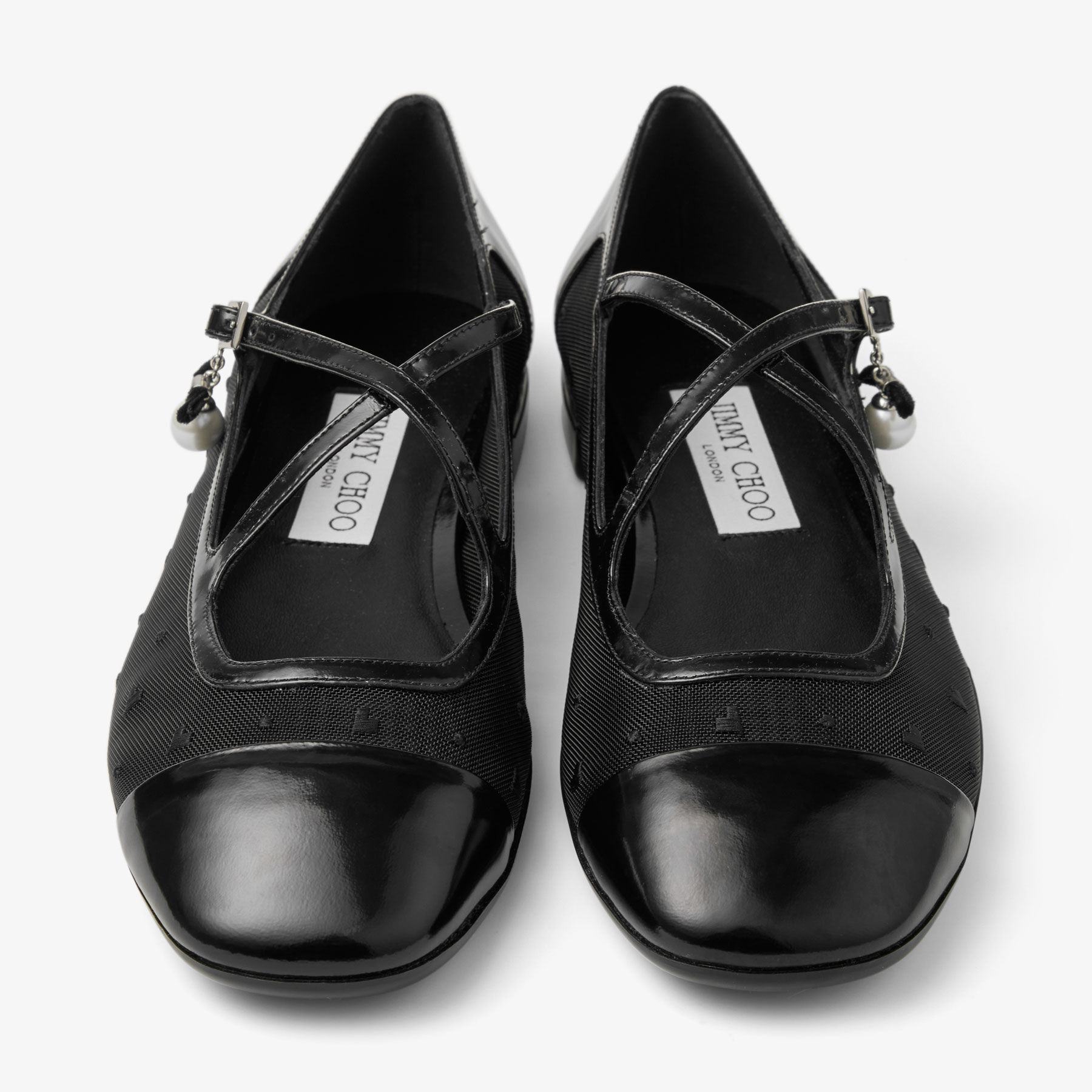 Eleri Ballerina | Bailarinas en piel pulida Spazzolato de color negro con malla con corazones y ...