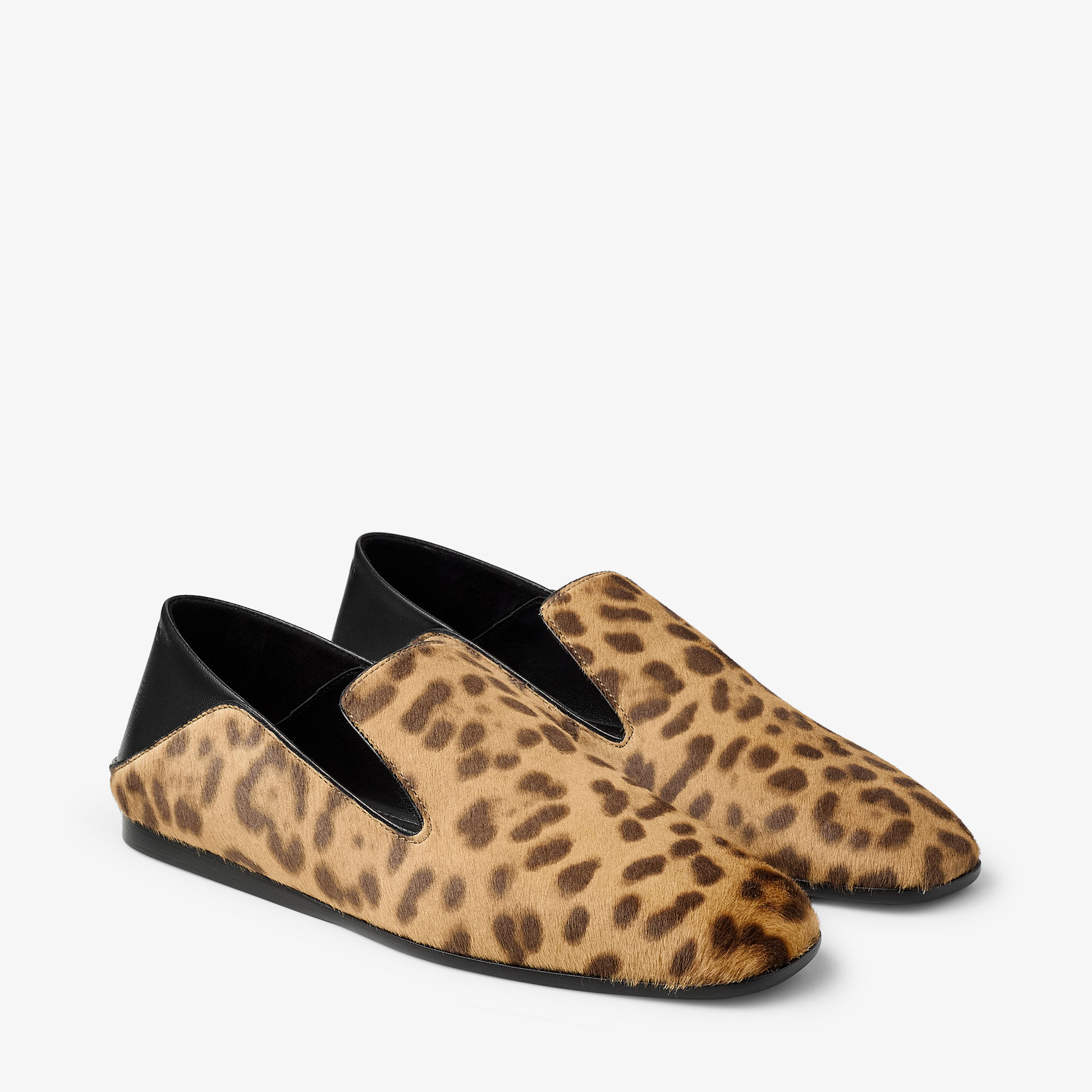 Eliot Slipper F | Natural Leopard Print Pony Leather Slippers | JIMMY CHOO