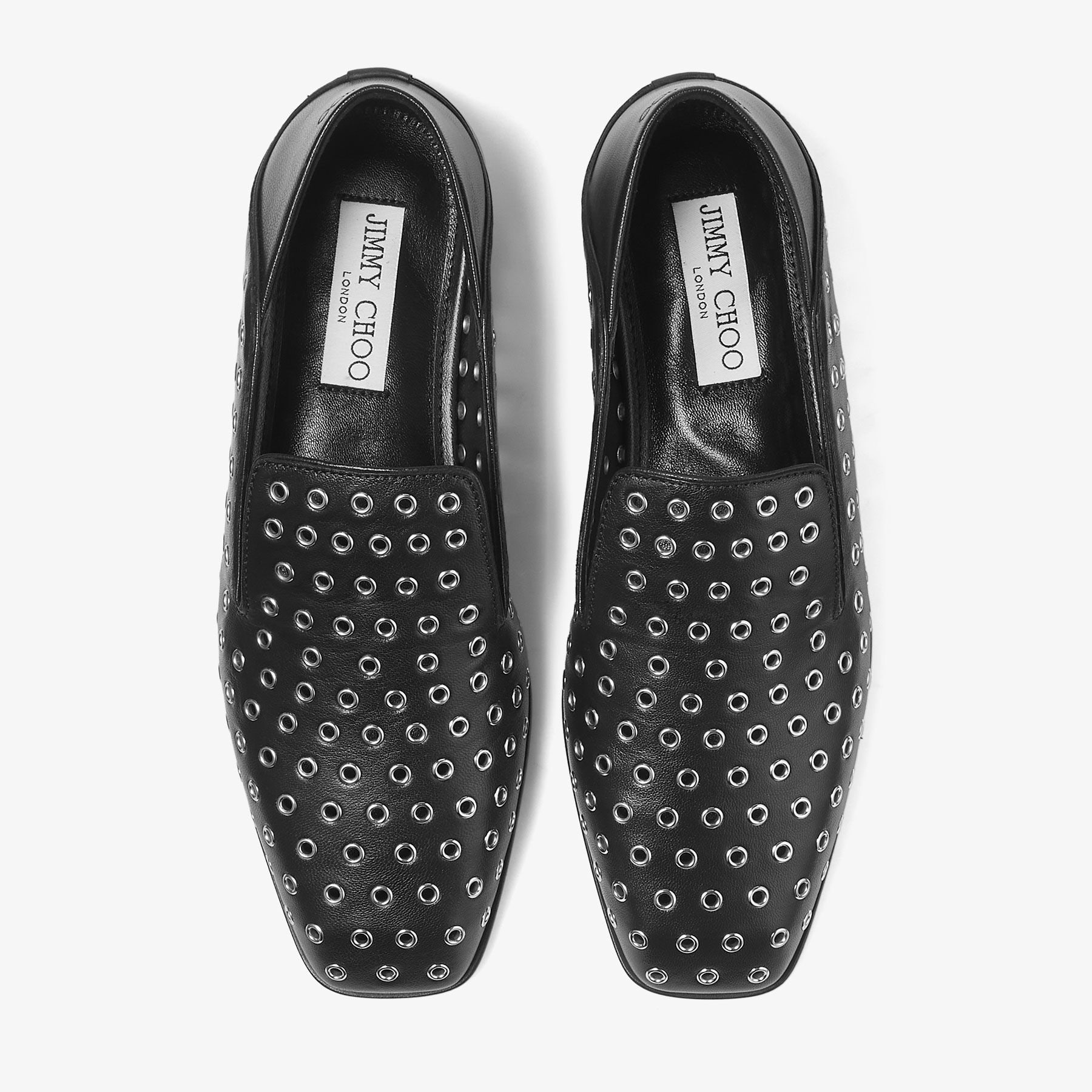Eliot Slipper F | Black Metallic Nappa Leather Slippers with Eyelets ...