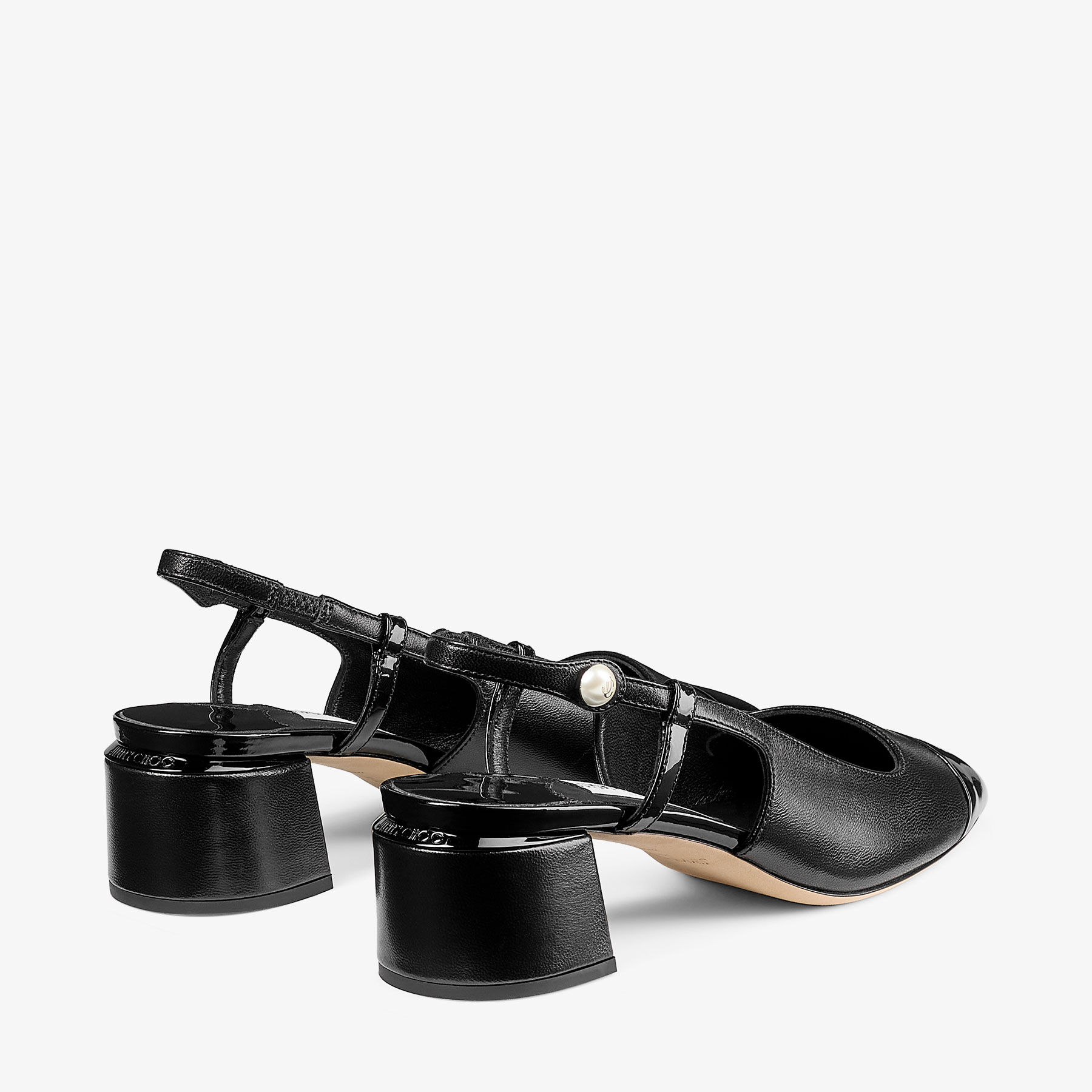 Elisa Sling Back 45 | Escarpins noirs en cuir nappa et cuir verni ...