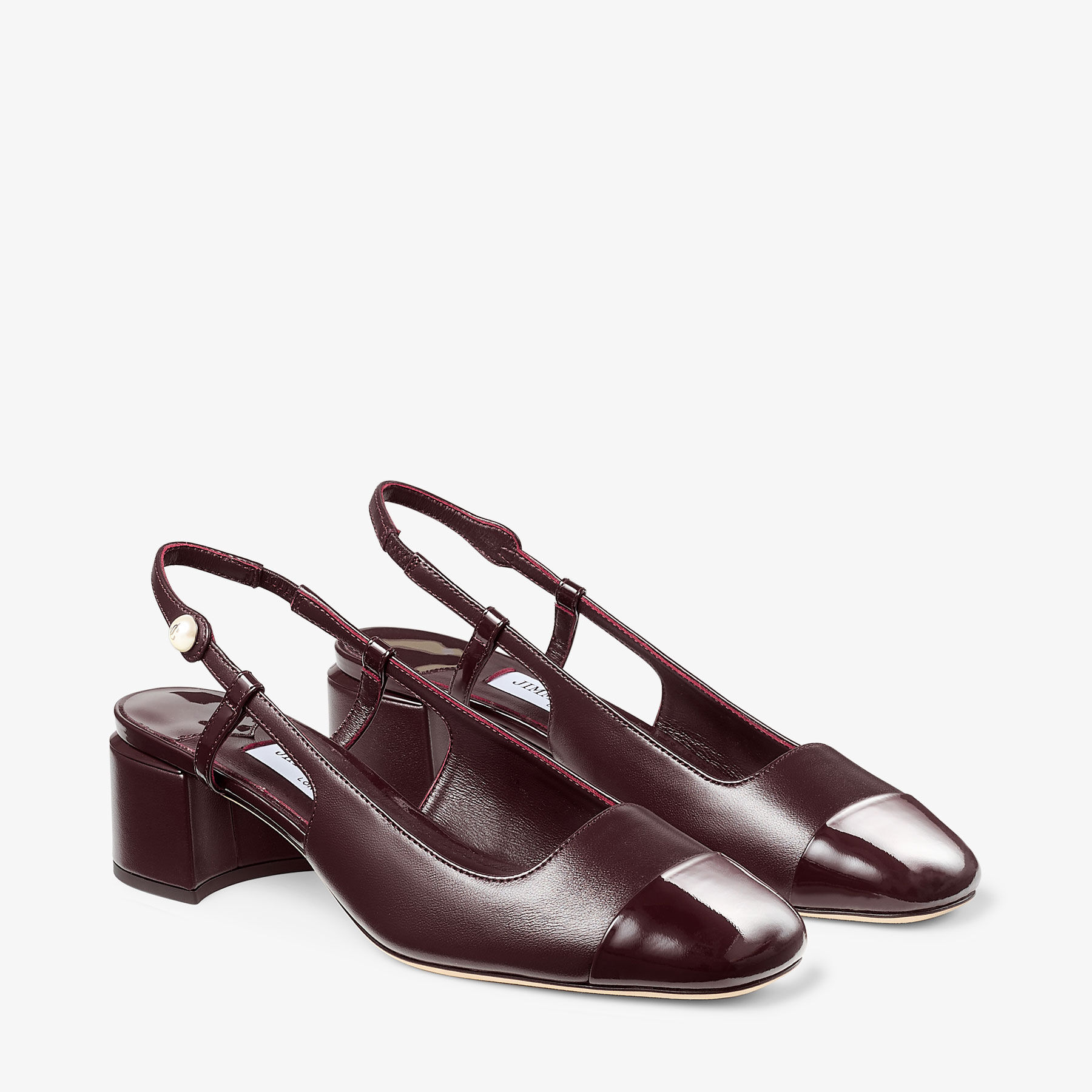 Elisa Sling Back 45 | Deep Merlot Patent and Leather Nappa Pumps ...