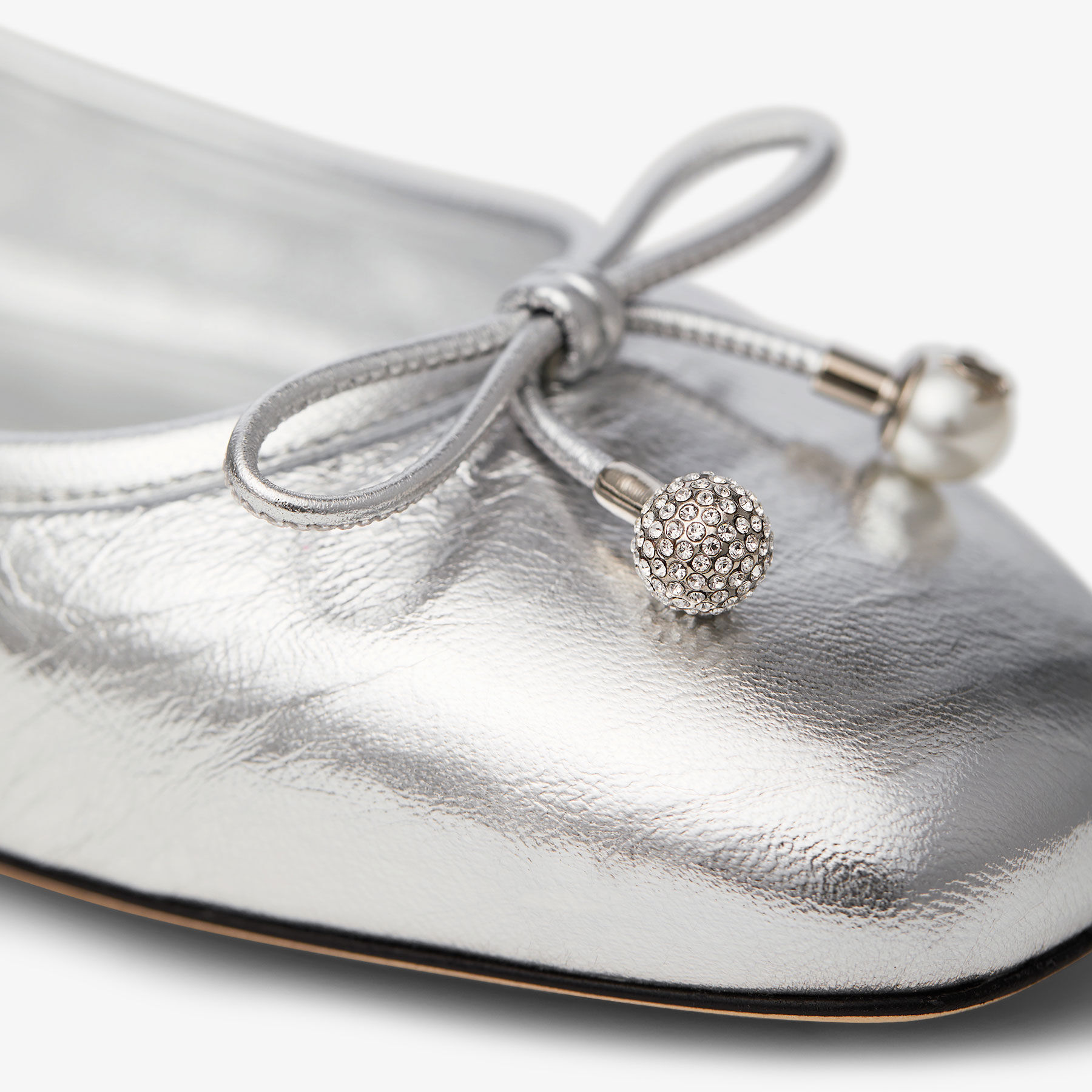 Elme Flat | Silver Vintage Metallic Leather Flats | JIMMY CHOO AU