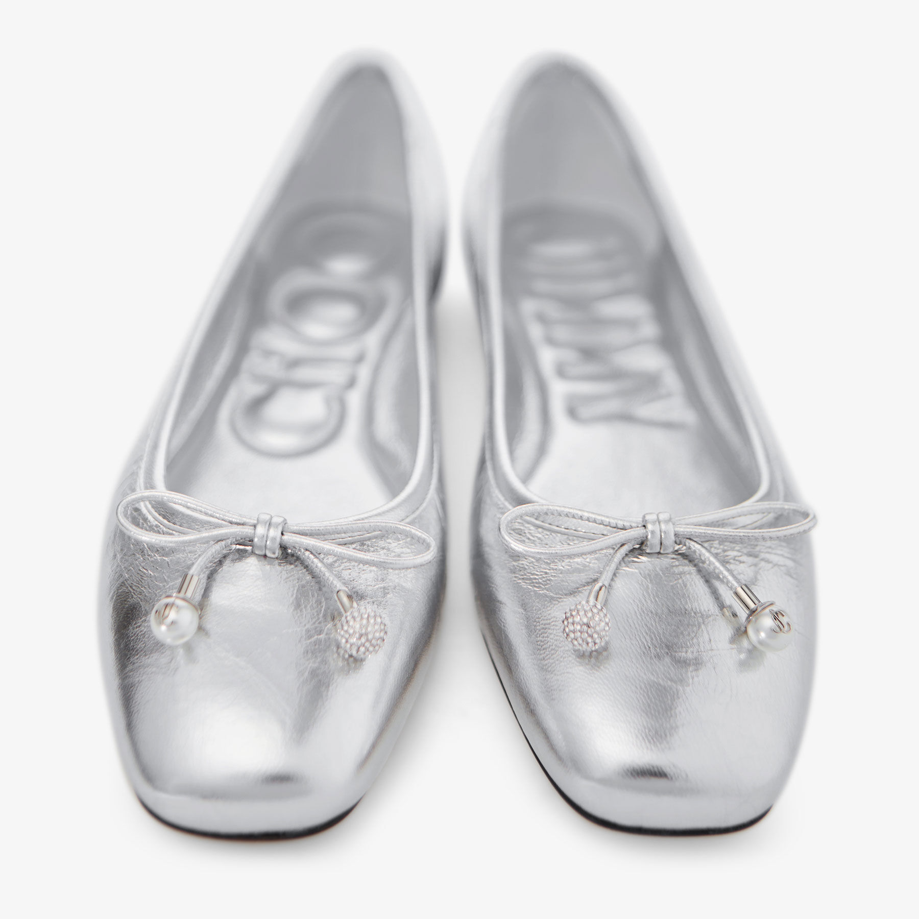Elme Flat | Silver Vintage Metallic Leather Flats | JIMMY CHOO AU
