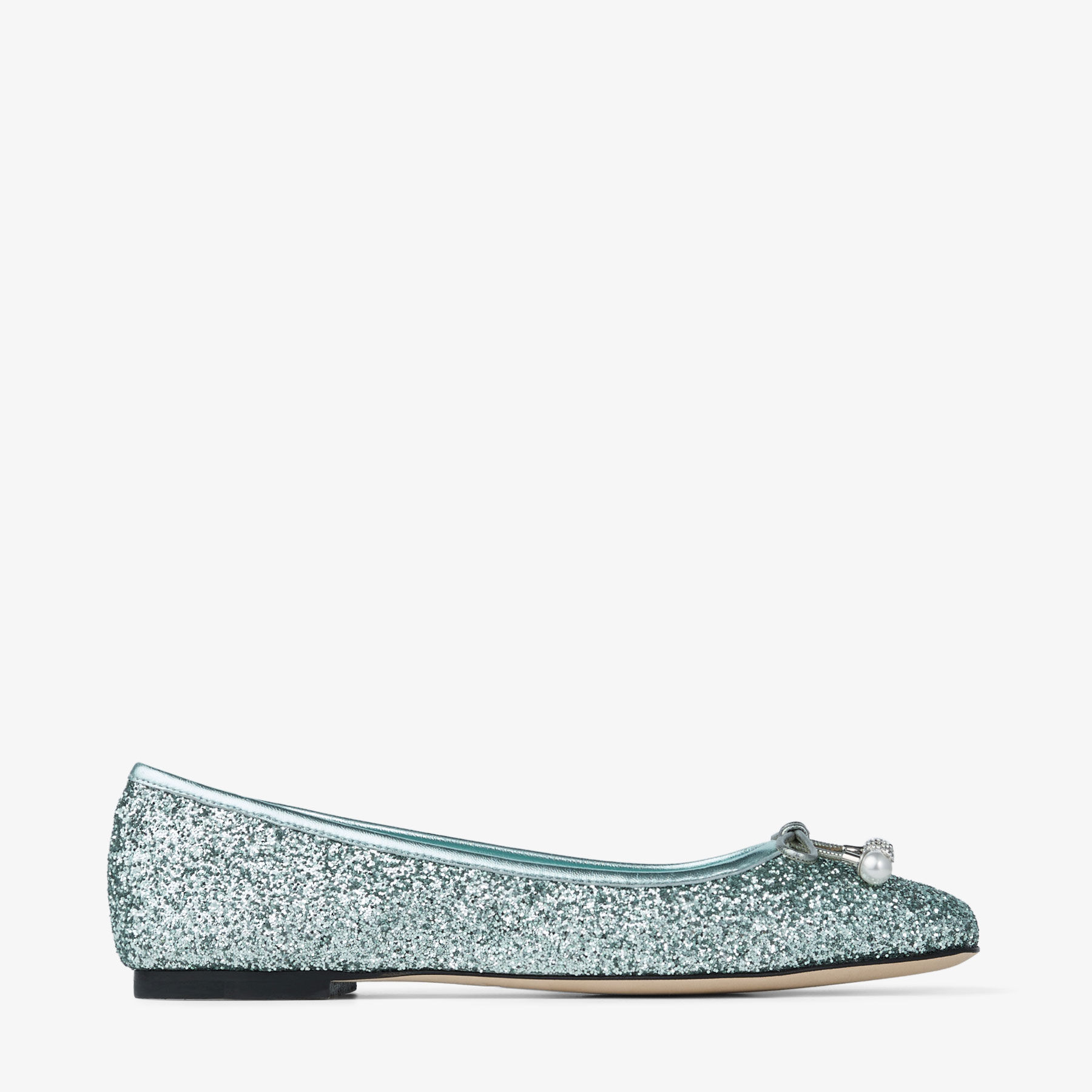 Elme Flat | Aqua Green Glitter Flats | JIMMY CHOO NZ