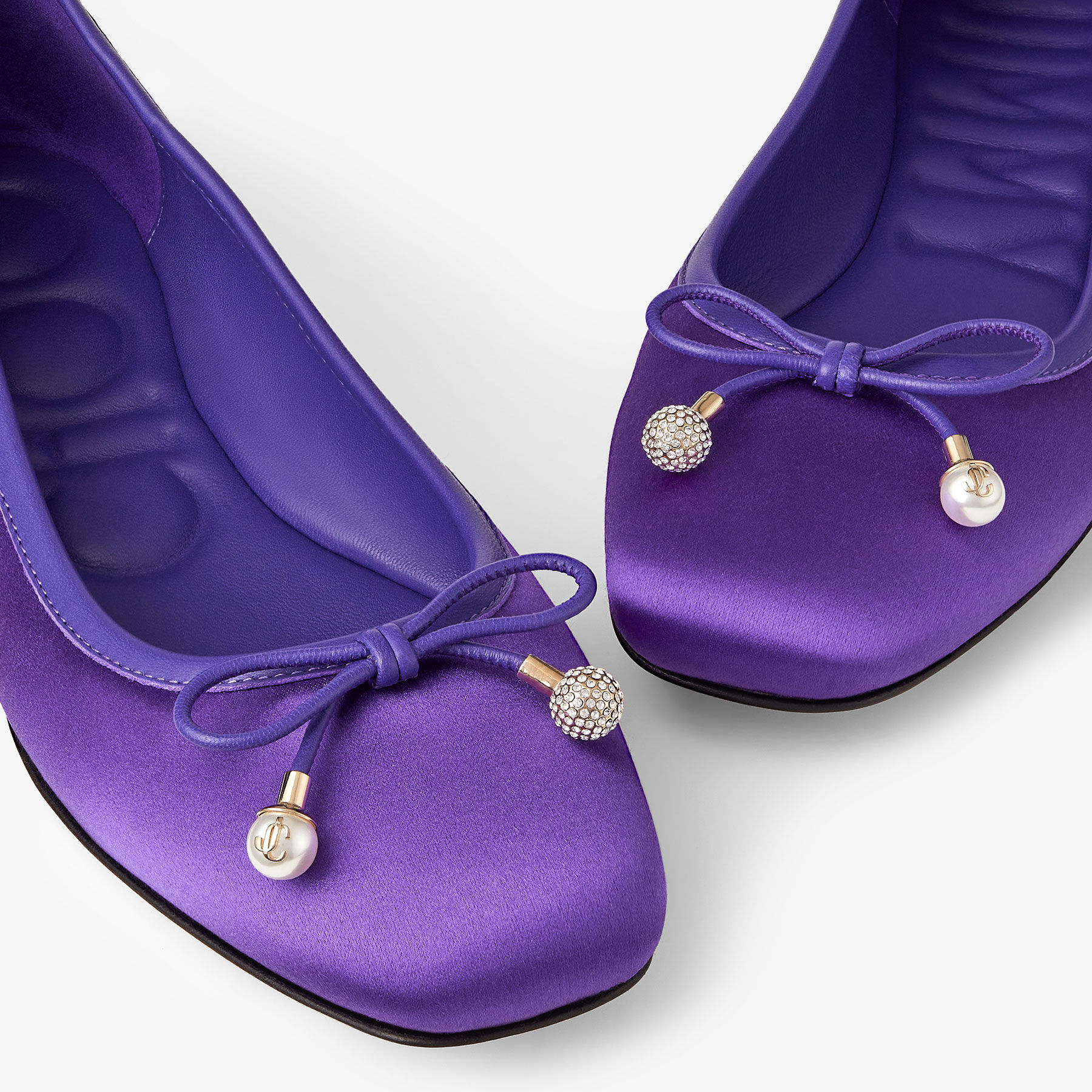 Elme Flat | Purple Satin Flats with Pearl Embellishment | JIMMY CHOO